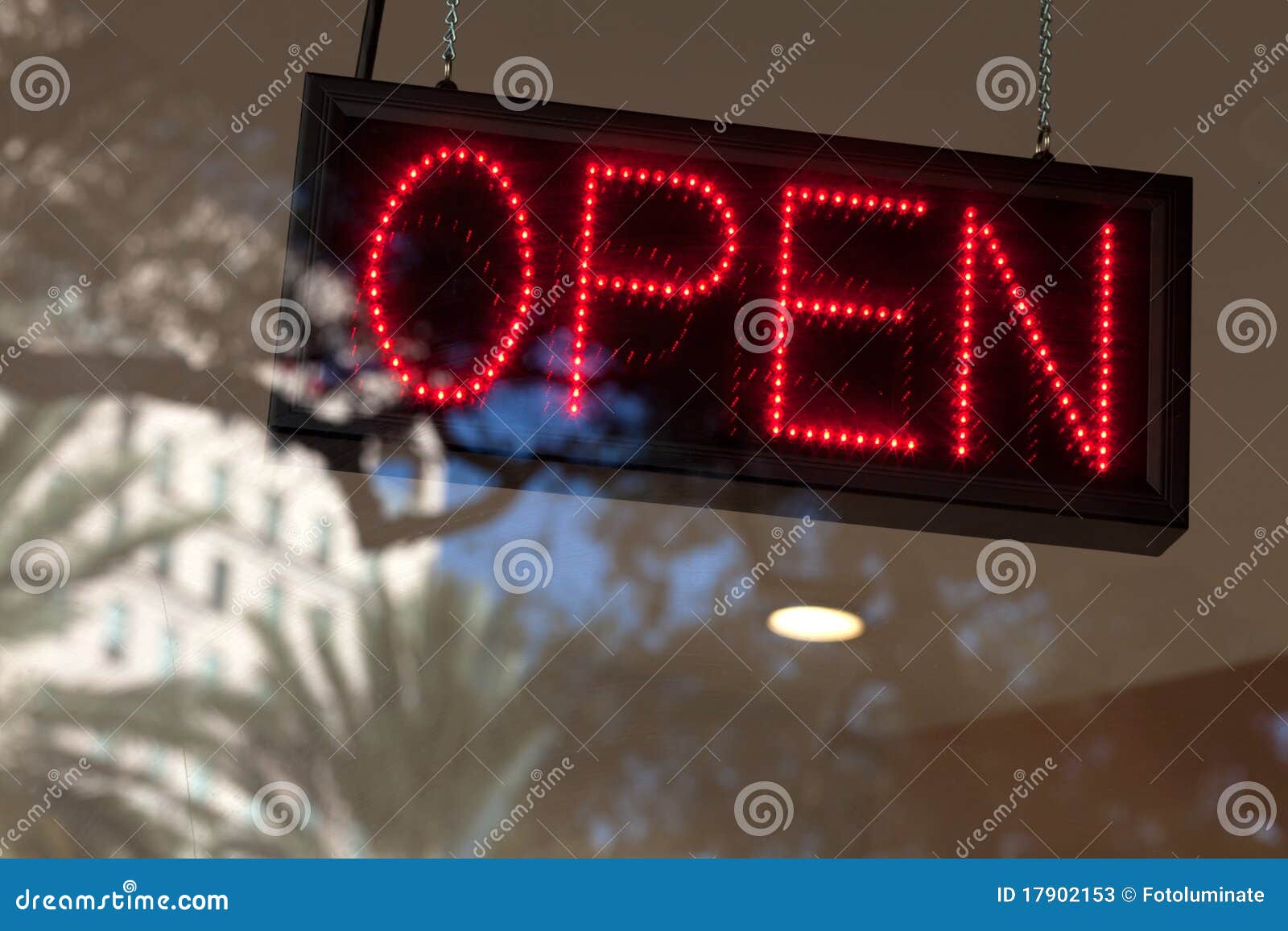 Store Open Sign stock image. Image of palm, reflection - 17902153