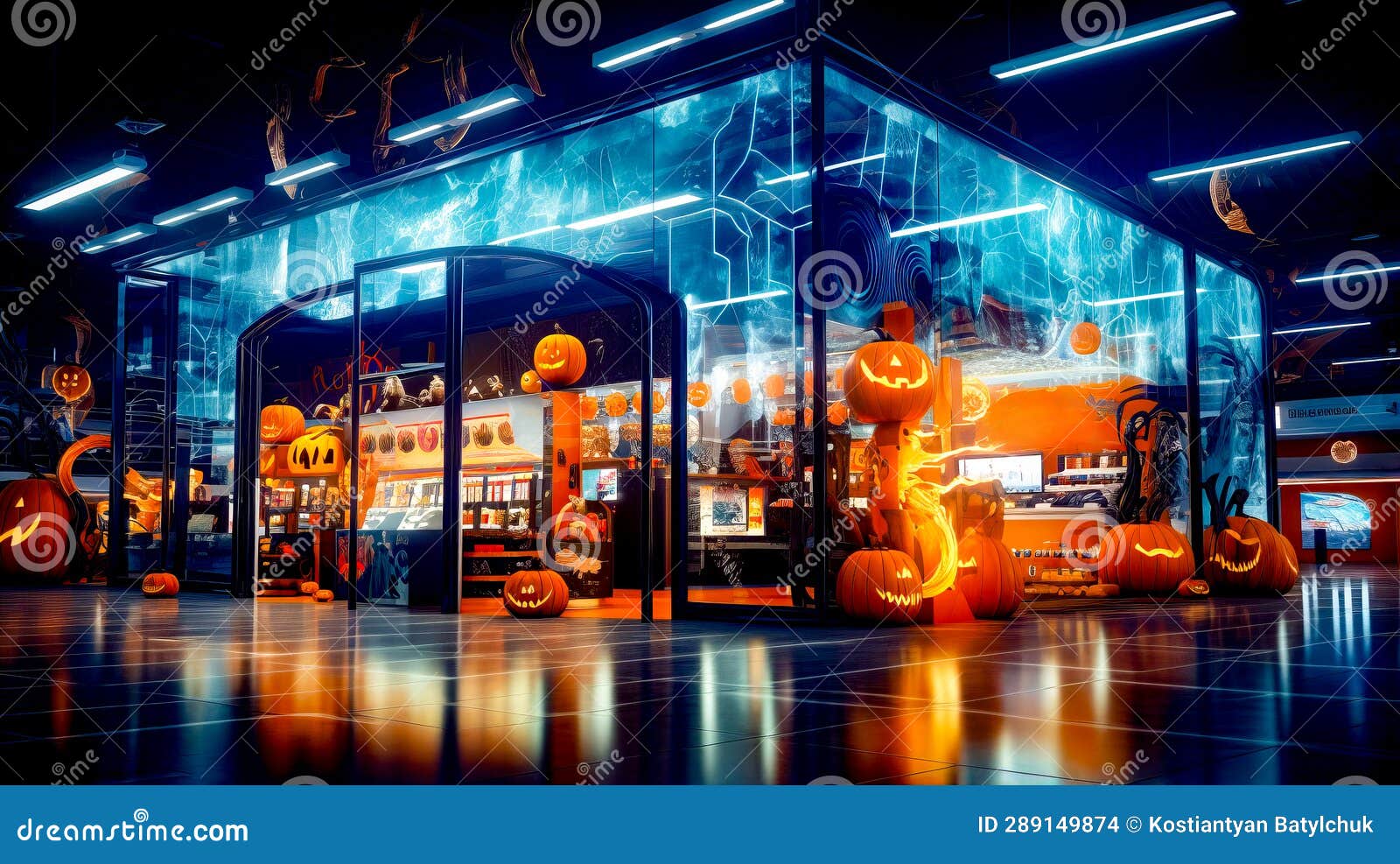 Store with Pumpkins and Jack - O - Lanterns on Display. Generative AI ...