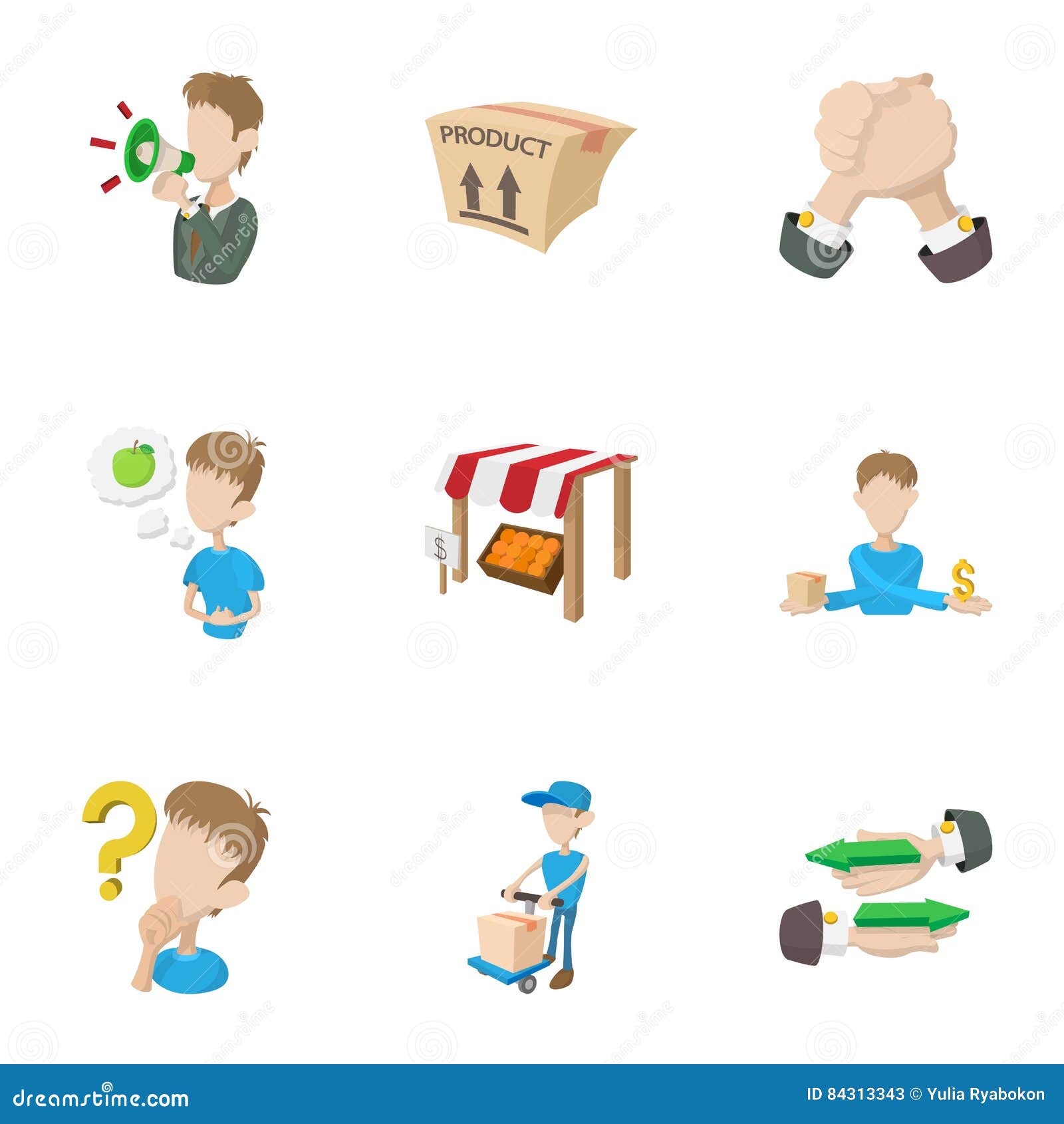 In-store Sales Icons Set, Cartoon Style Stock Vector - Illustration of ...