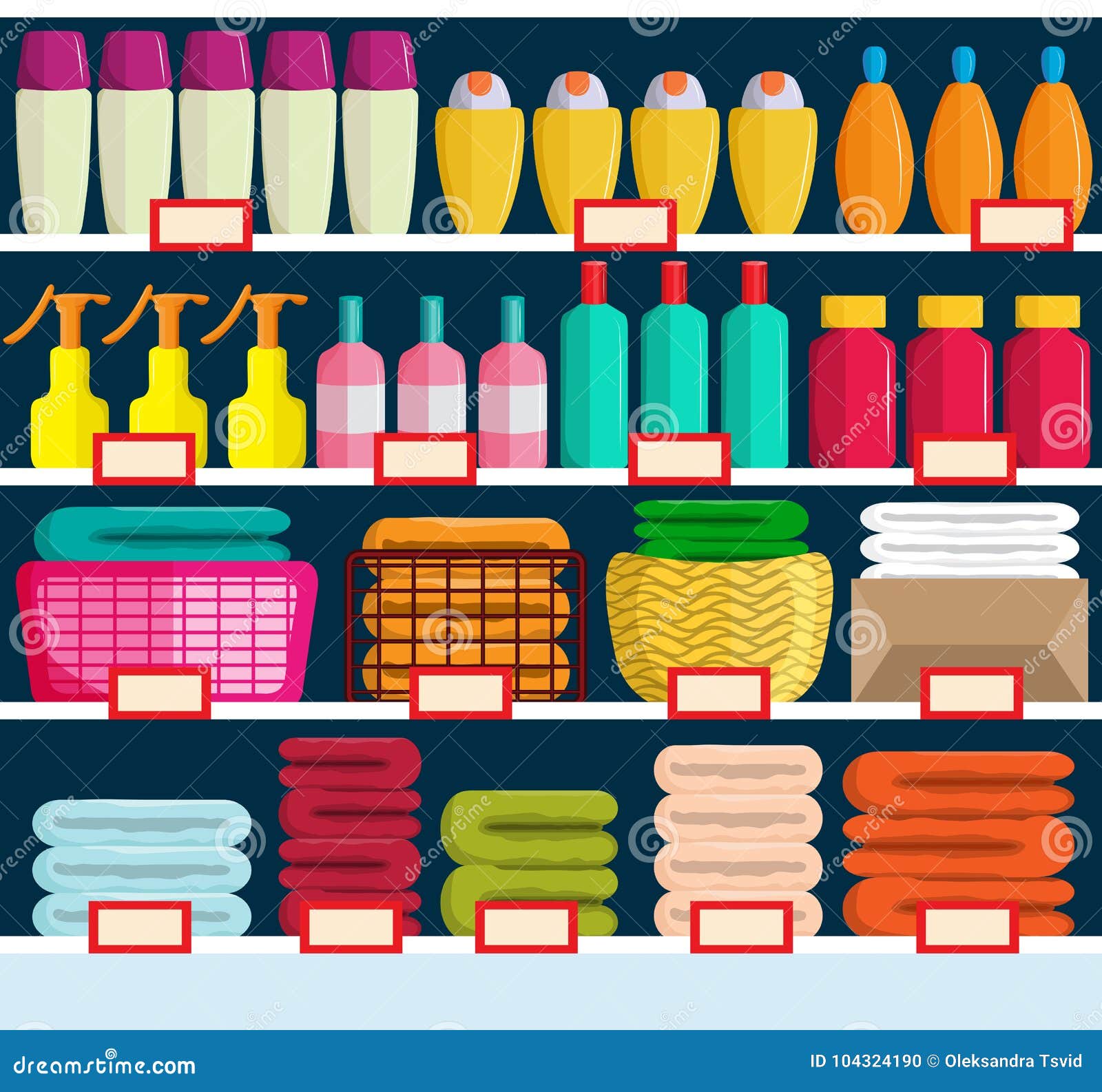 Store Shelves with Various Products Stock Vector - Illustration of ...