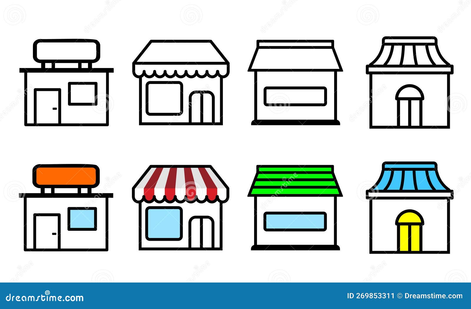 Store Shop Front Window Buildings Icon Collection Isolated Vector Stock ...