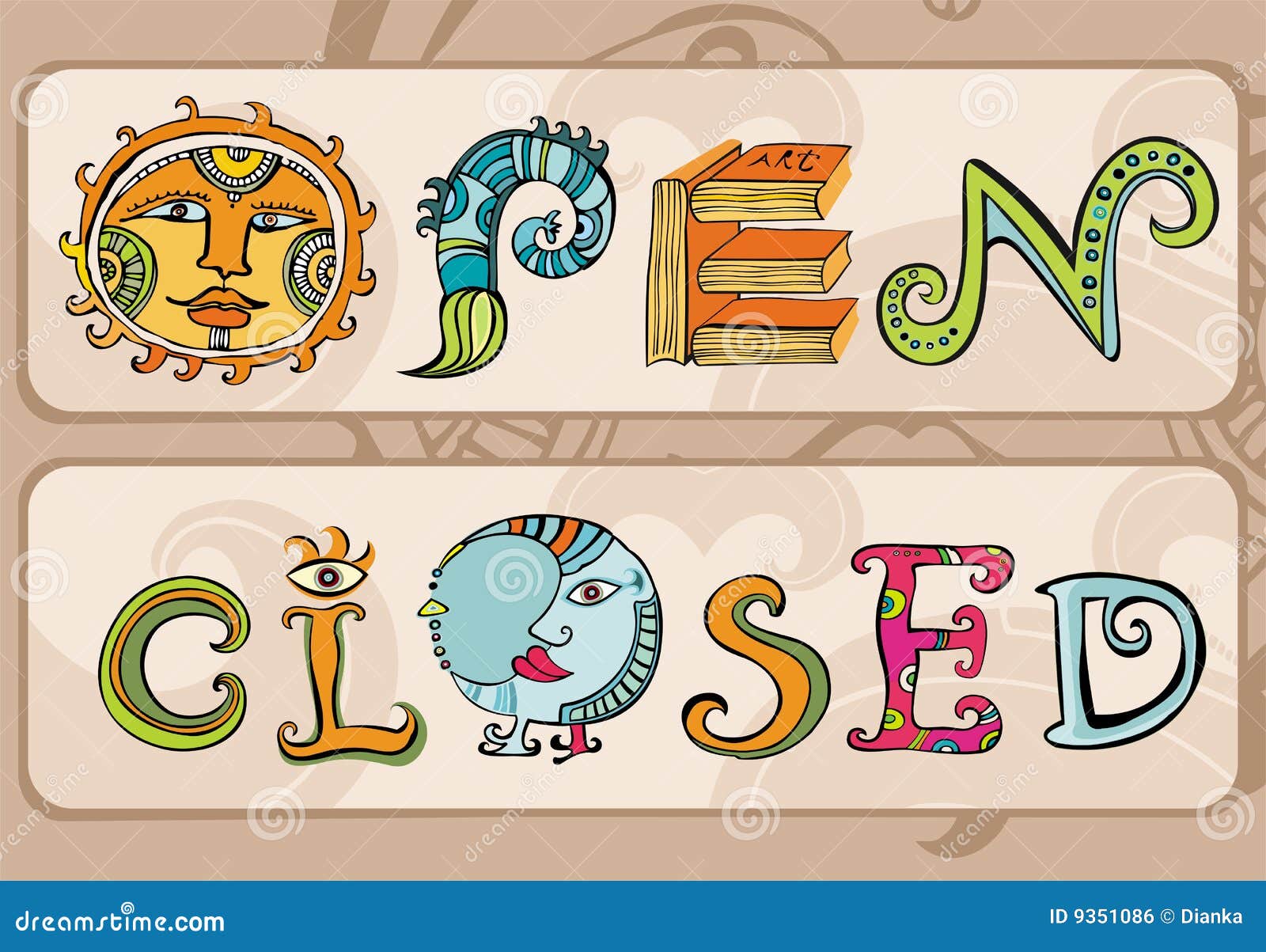 Store Signs: Open, Closed. stock vector. Illustration of card - 9351086