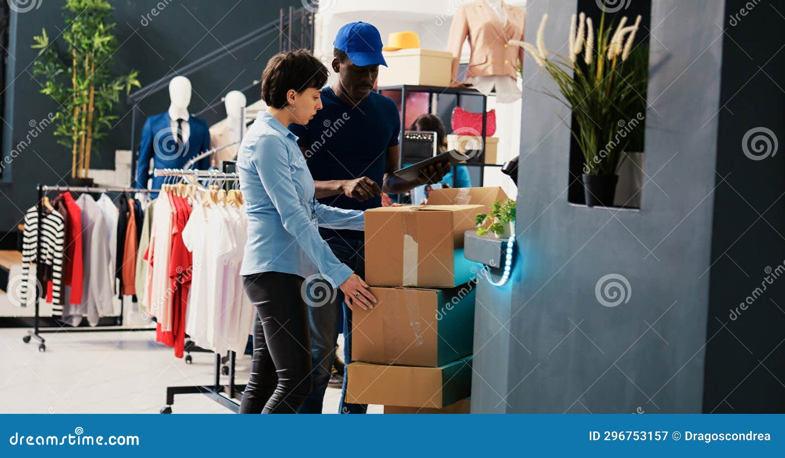 Store Workers Looking at Carton Boxes Stock Image - Image of retail ...