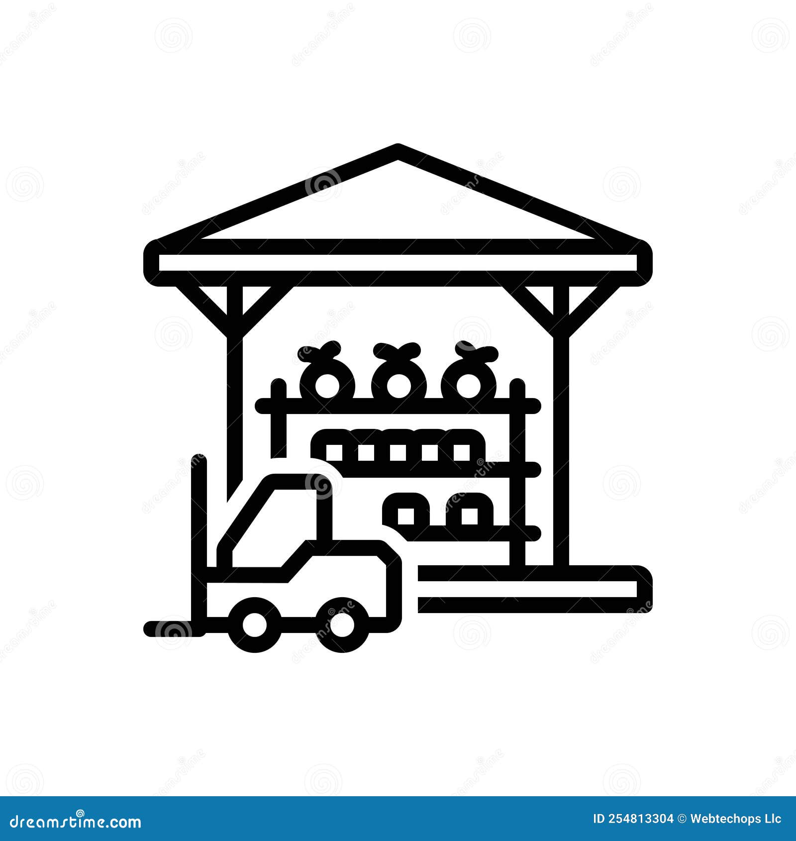 Black Line Icon for Stored, Warehouse and Goods Stock Illustration ...