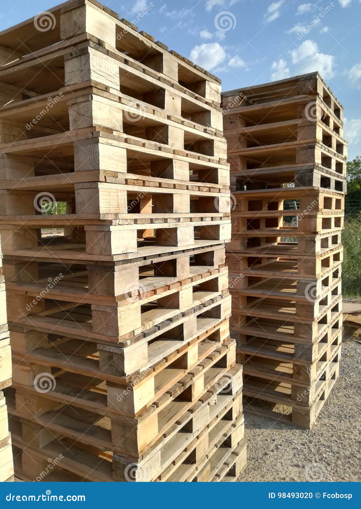 Stored Wooden pallets stock photo. Image of wooden, facade - 98493020