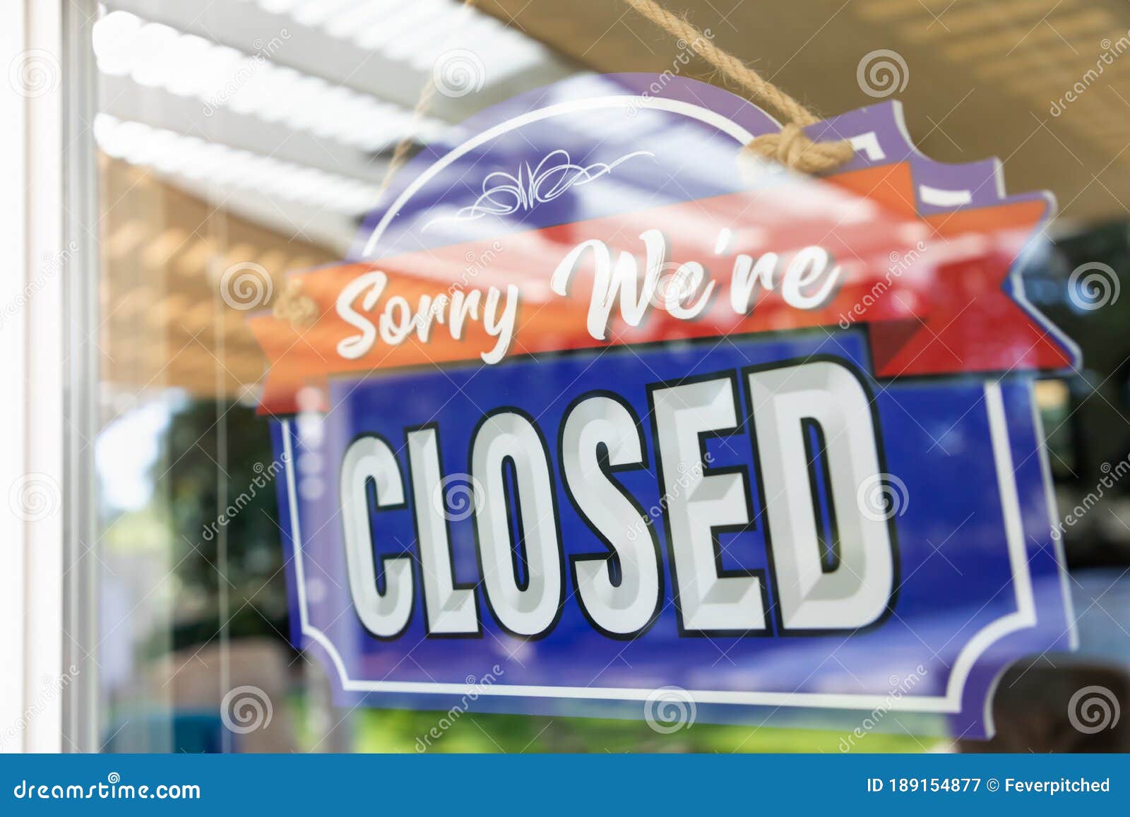 Storefront Closed Sign through Window Stock Image - Image of ...