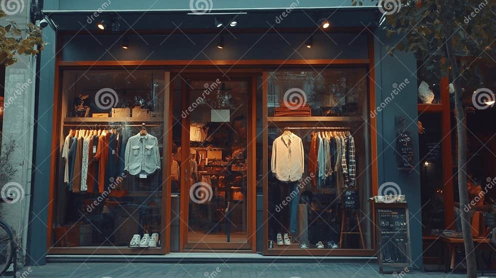 A Storefront with Clothing Displayed in the Windows Stock Illustration ...
