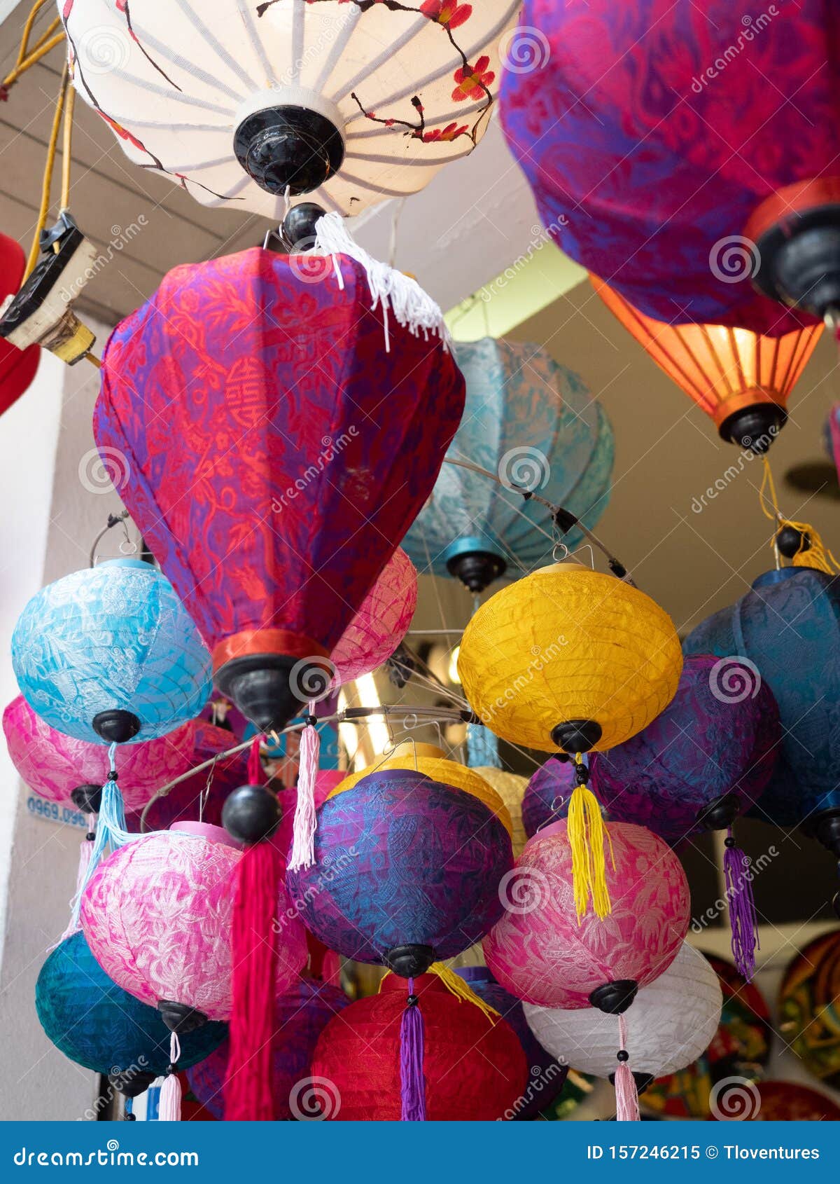 Fabric Lanterns of Various Colors Stock Image - Image of photograph ...