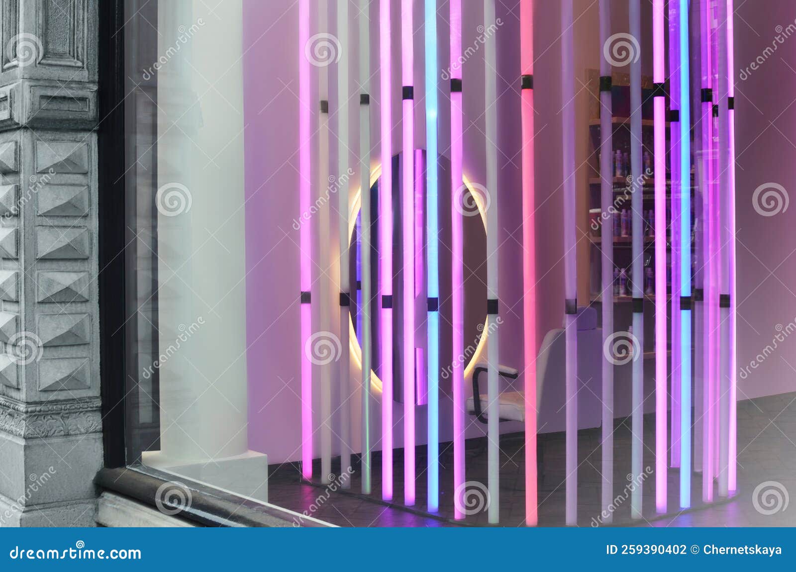 Storefront of Shop with Creative Modern Illumination Stock Photo ...