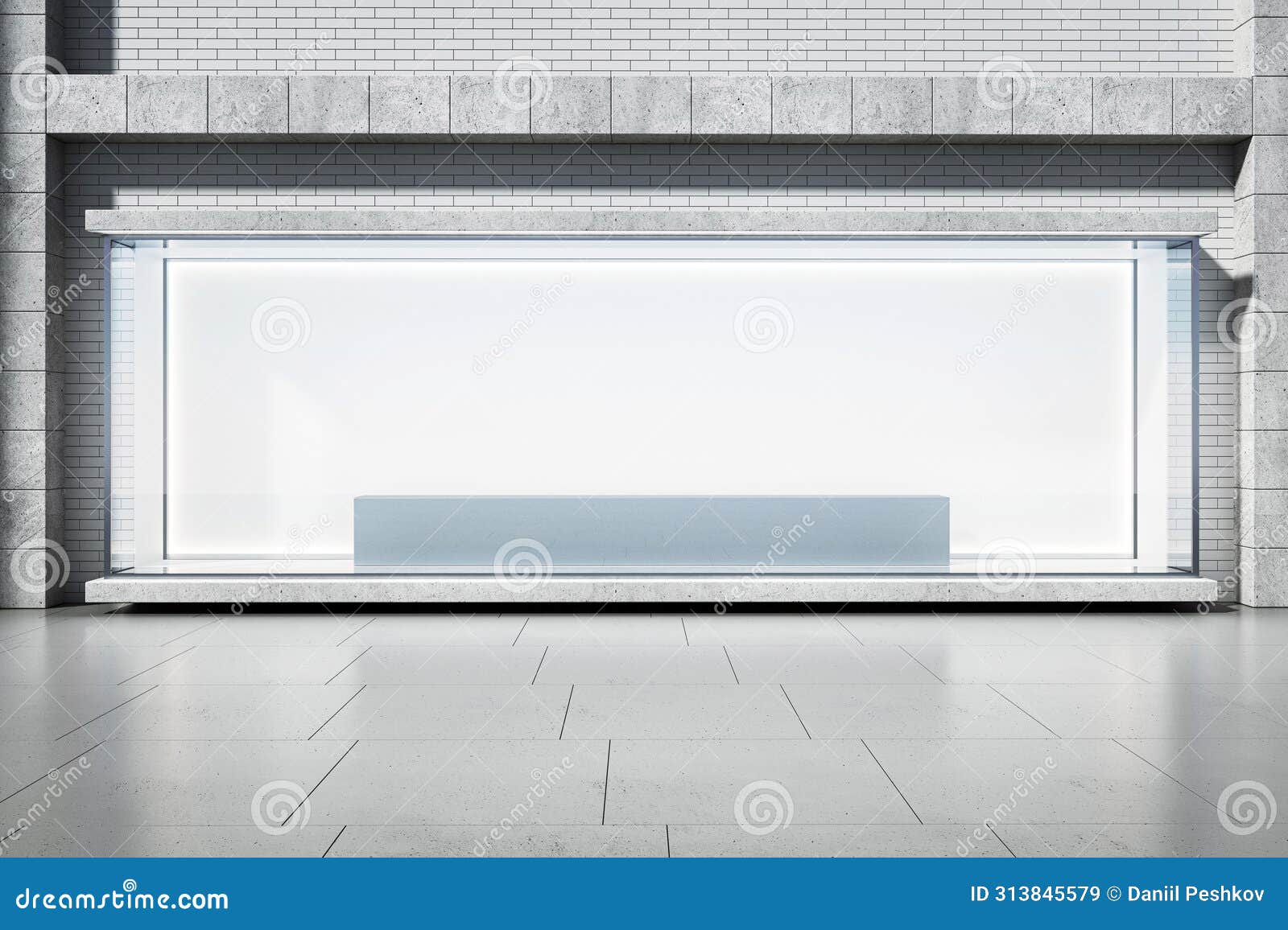 A Storefront Window Display with a Blank Podium, Empty Showcase, Modern ...