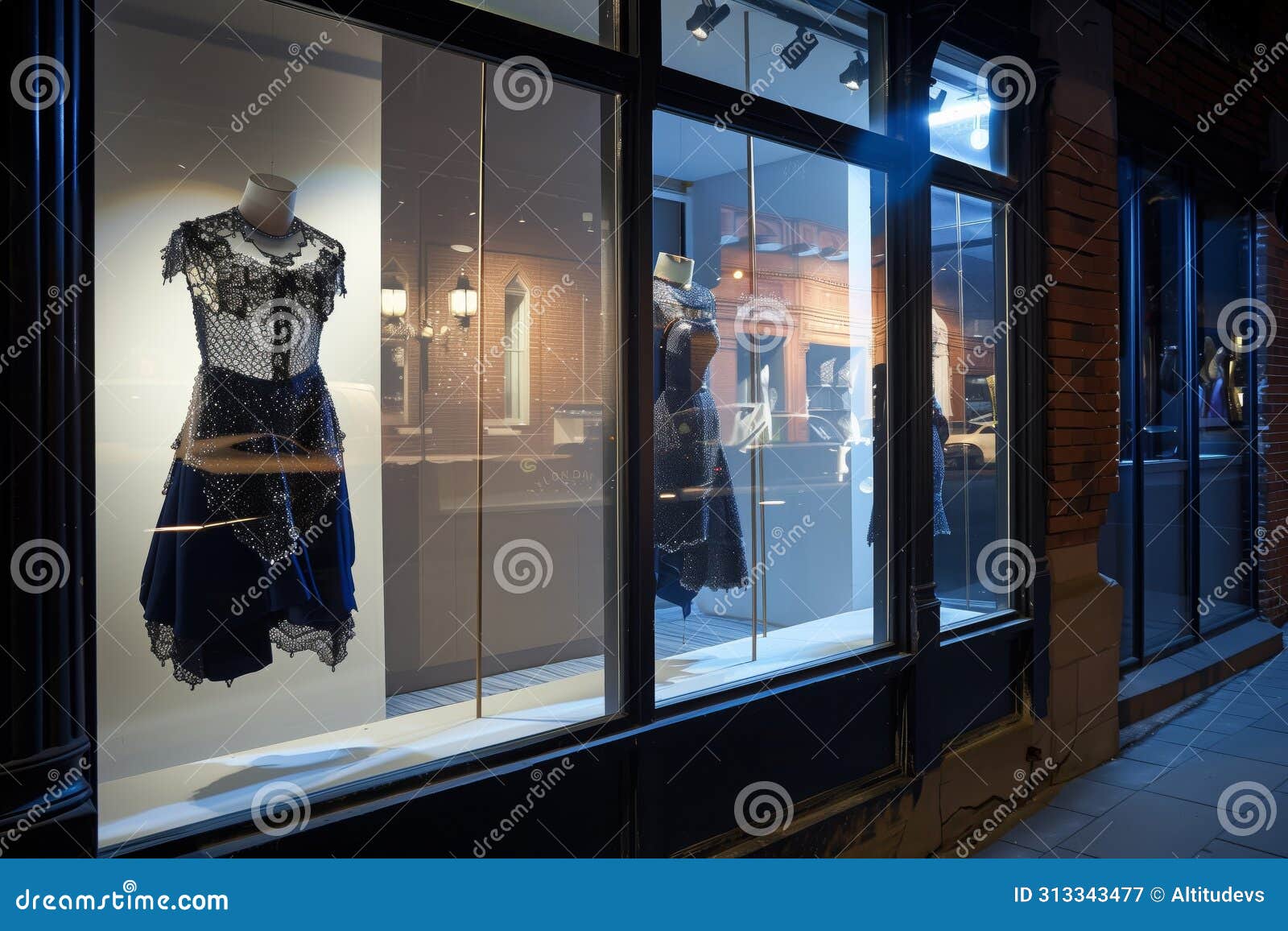 Storefront Window Display with Evening Wear and Soft Spotlight Stock ...