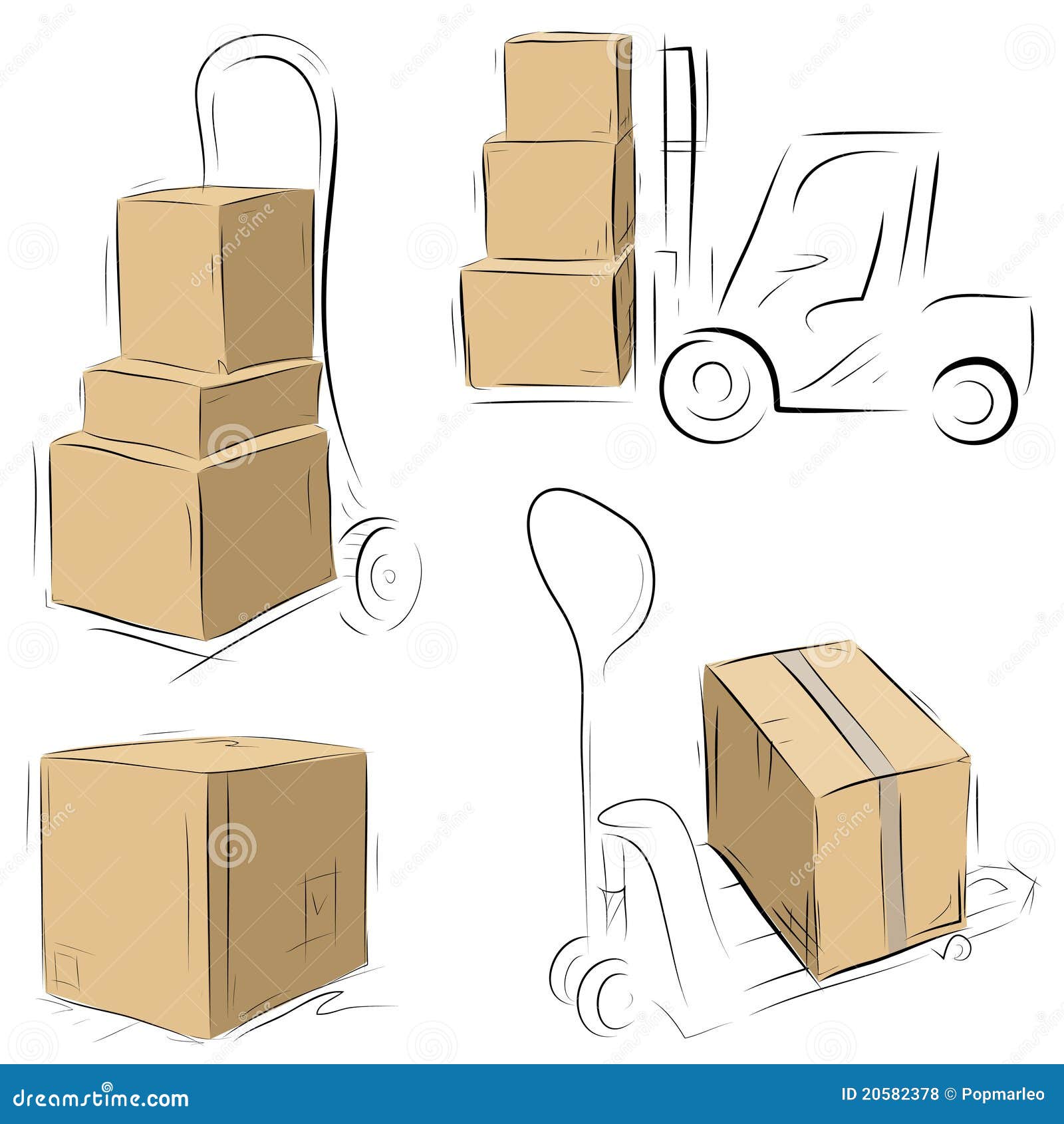 Storehouse Carts Sketch with Cardboard Boxes Stock Vector ...