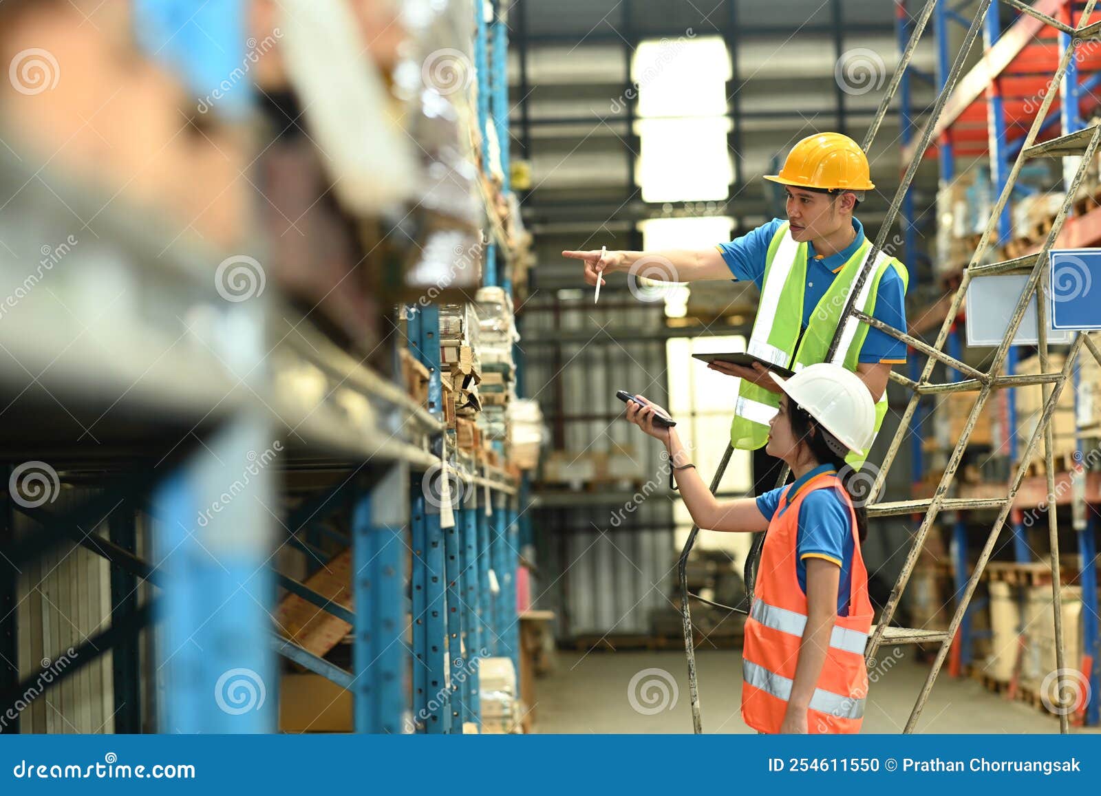 Storehouse Employees Using Barcode Scanner To Scanning Box and Checking ...
