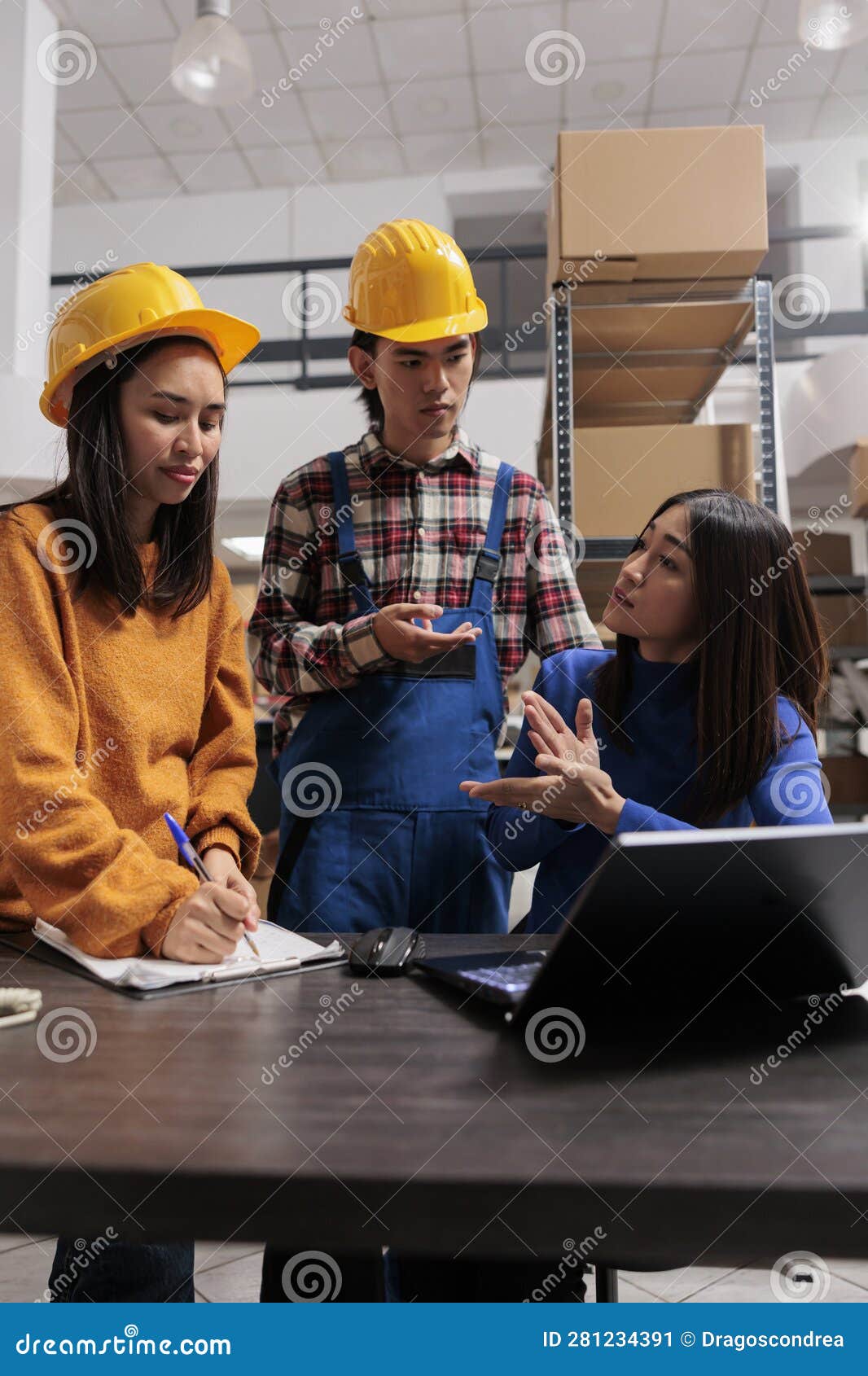 Storehouse Workers Doing Inventory Control, Getting Instructions from ...