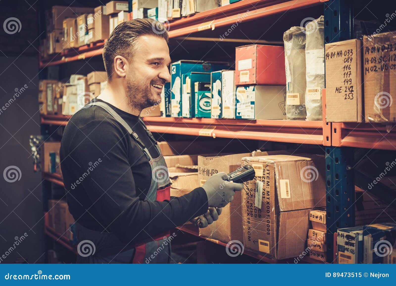 Storekeeper with Handheld Barcode Scanner Working in a Warehouse Stock ...