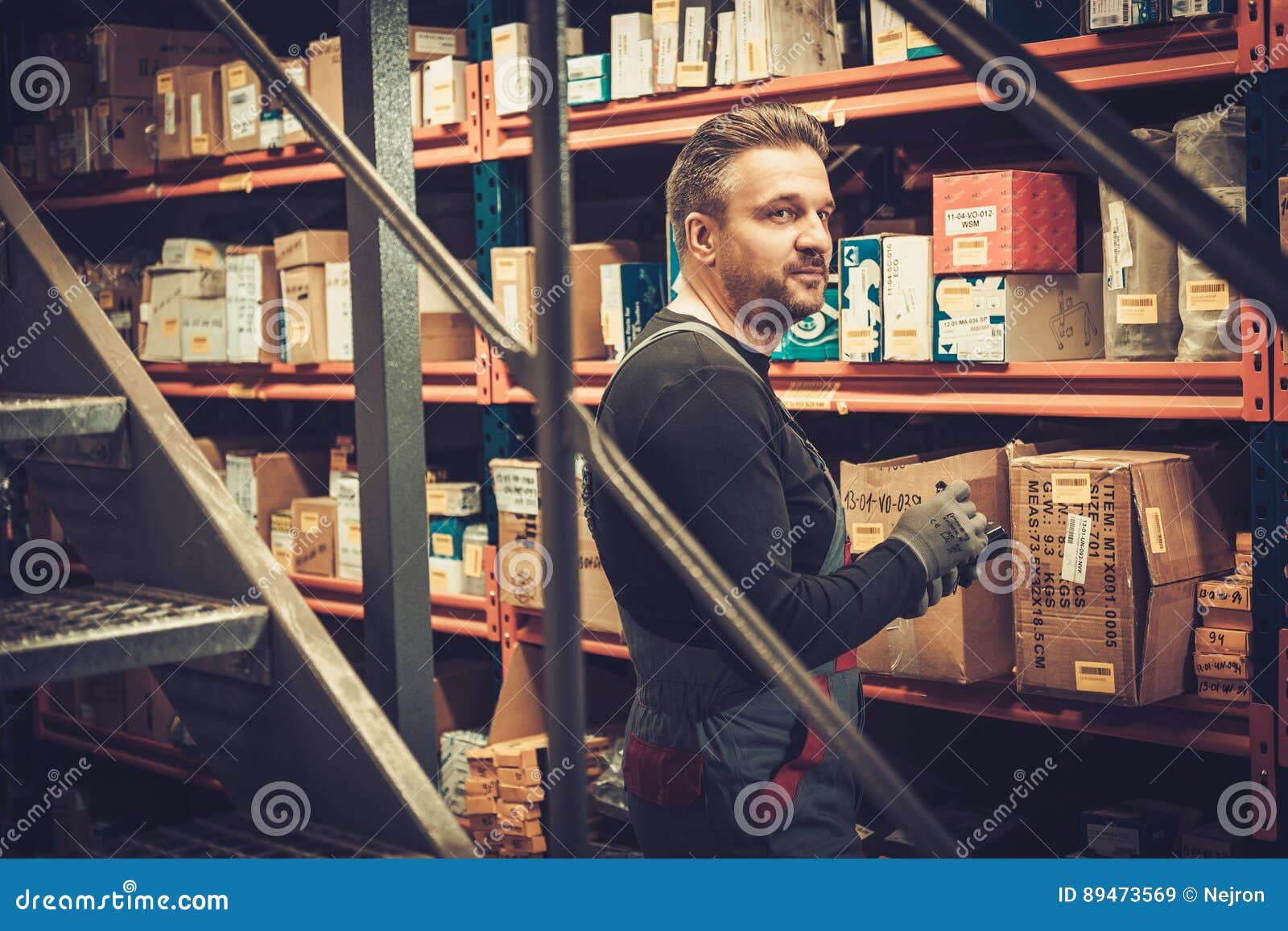 Storekeeper with Handheld Barcode Scanner Working in a Warehouse Stock ...