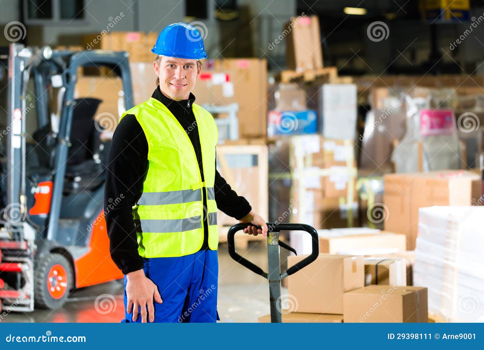 Storeman with Mover at Warehouse of Forwarding Stock Image - Image of ...