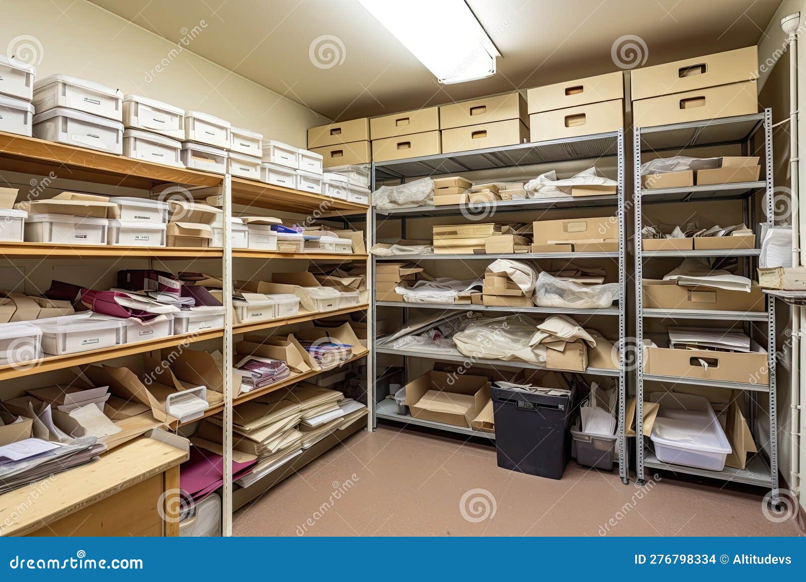 Storeroom, with Bins and Shelves Organized by Type of Document Stock ...