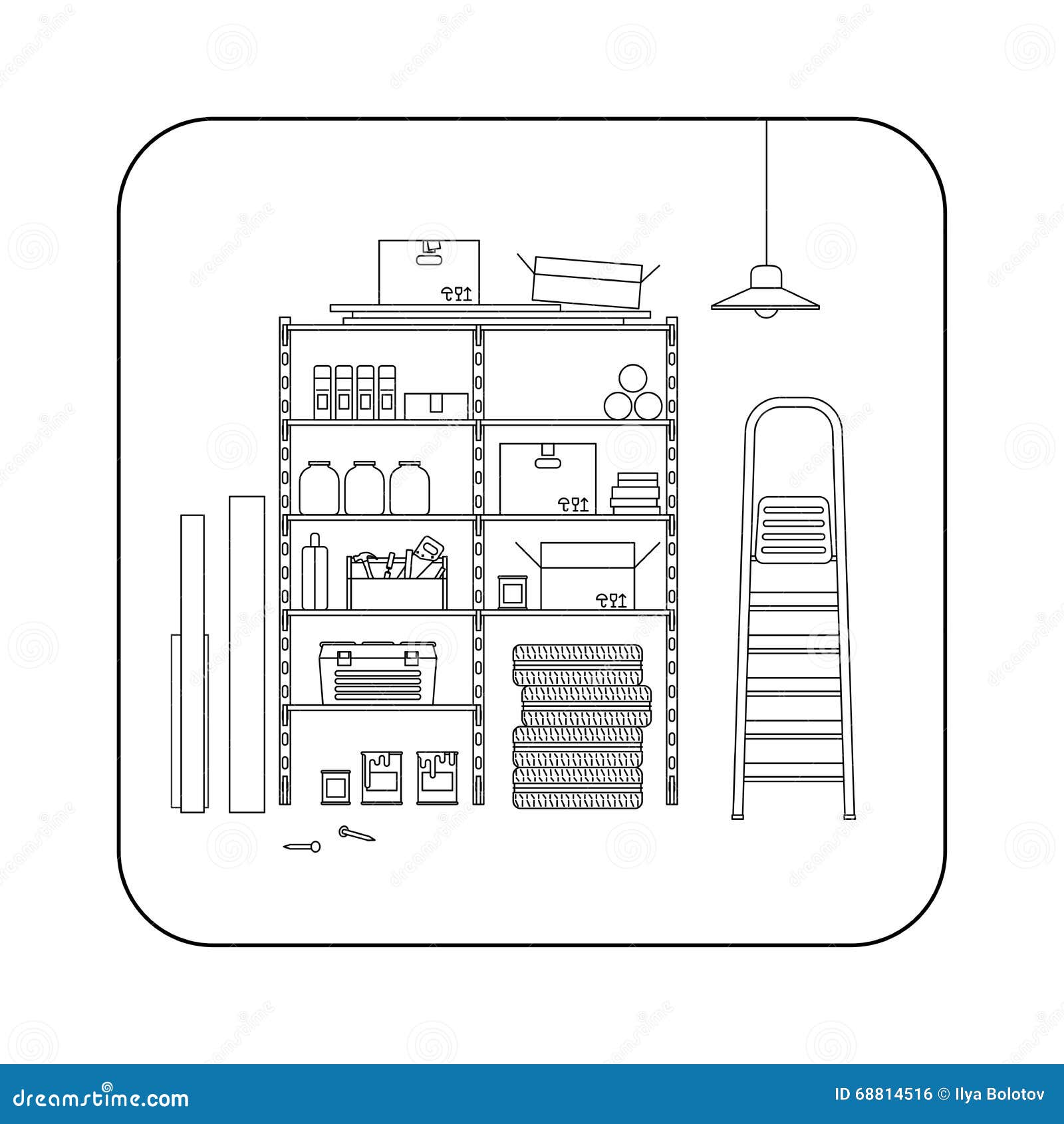 Storeroom line interior. stock vector. Illustration of storage - 68814516