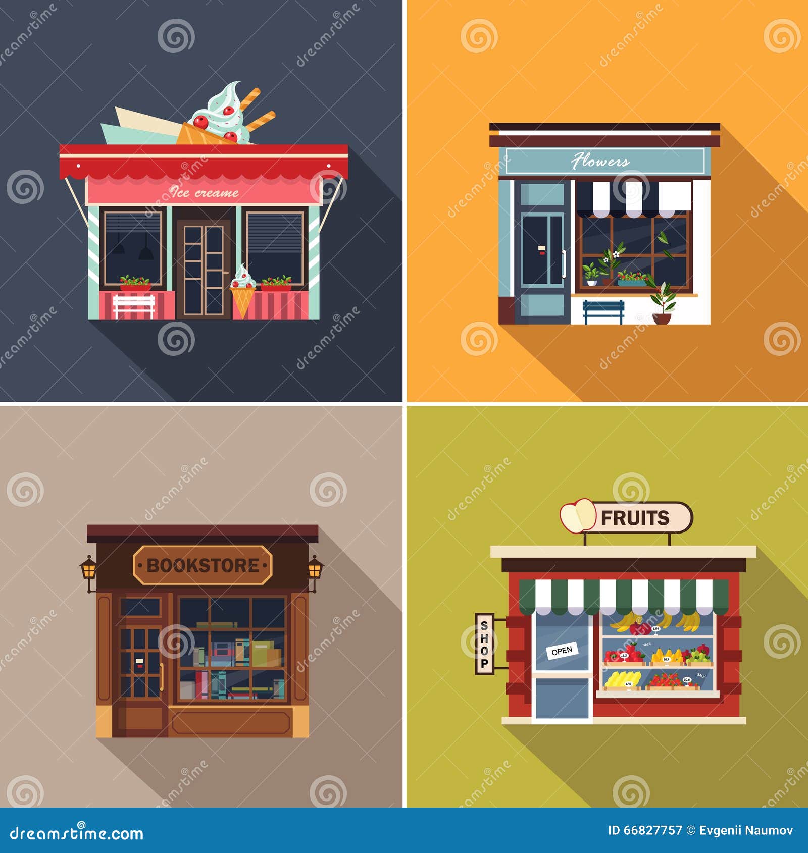 Stores and Shop Facades. Cute Vector Illustration Set Stock Vector ...