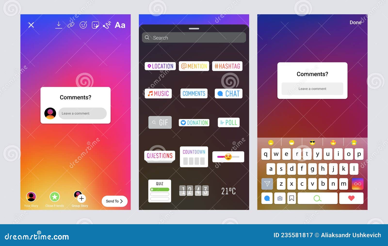 Stories Stickers Camera Interface Stock Vector - Illustration of quiz ...