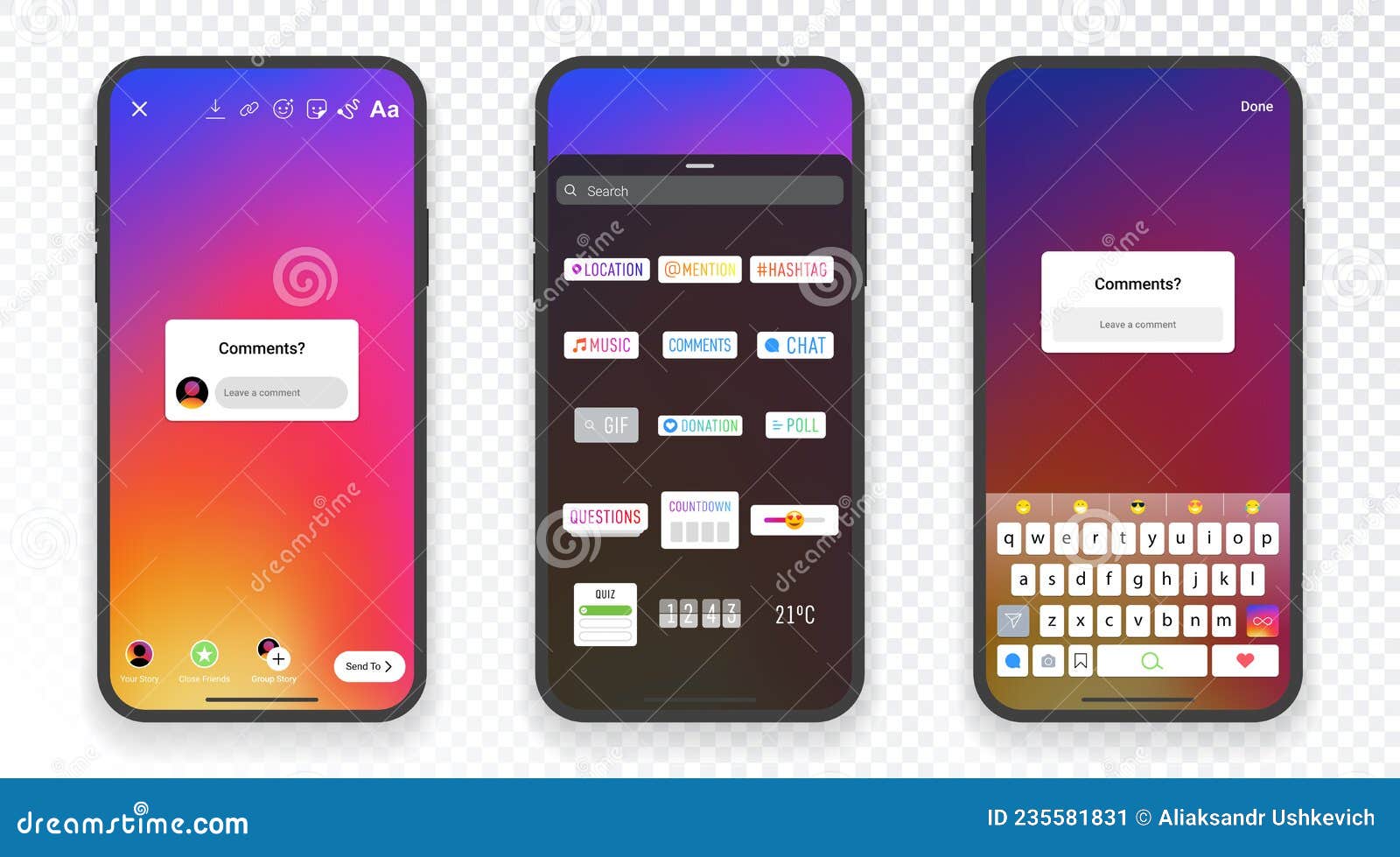 Stories Stickers Camera Interface Stock Vector - Illustration of ...