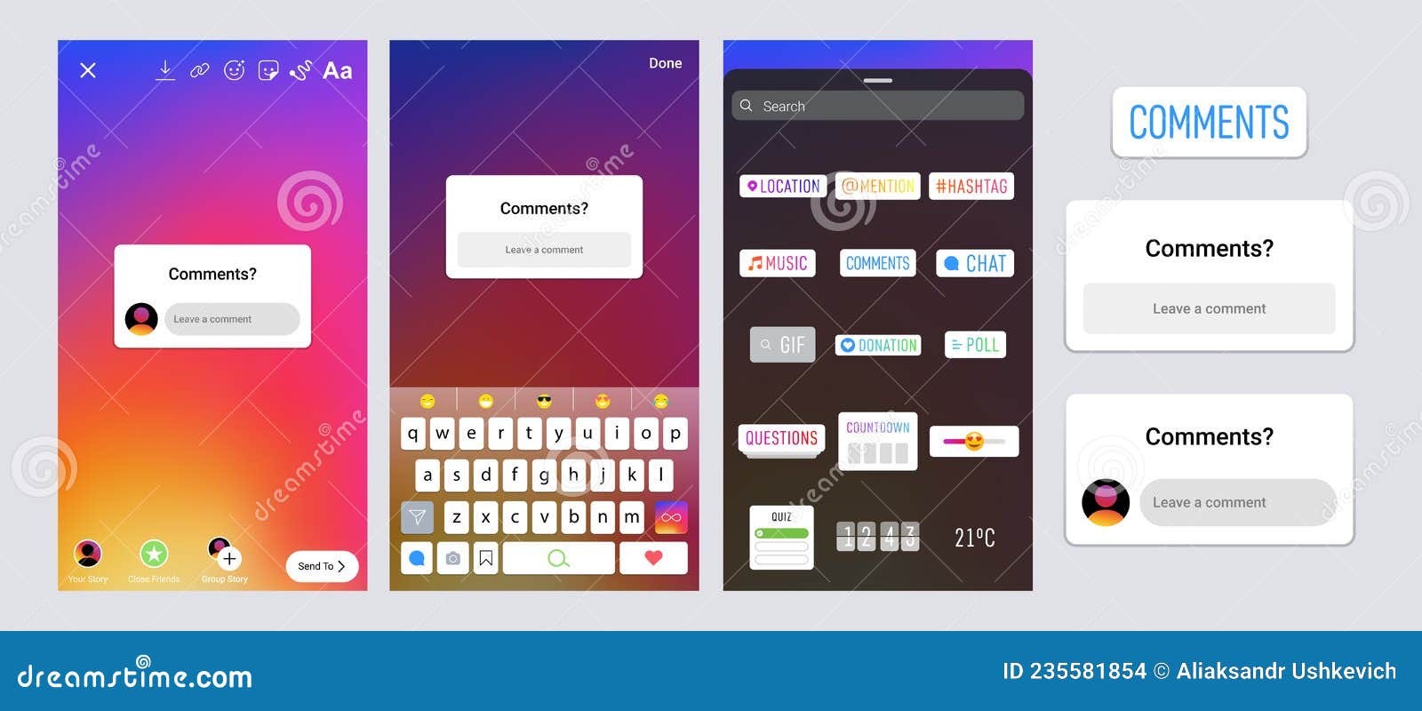 Stories Stickers Camera Interface Stock Vector - Illustration of camera ...