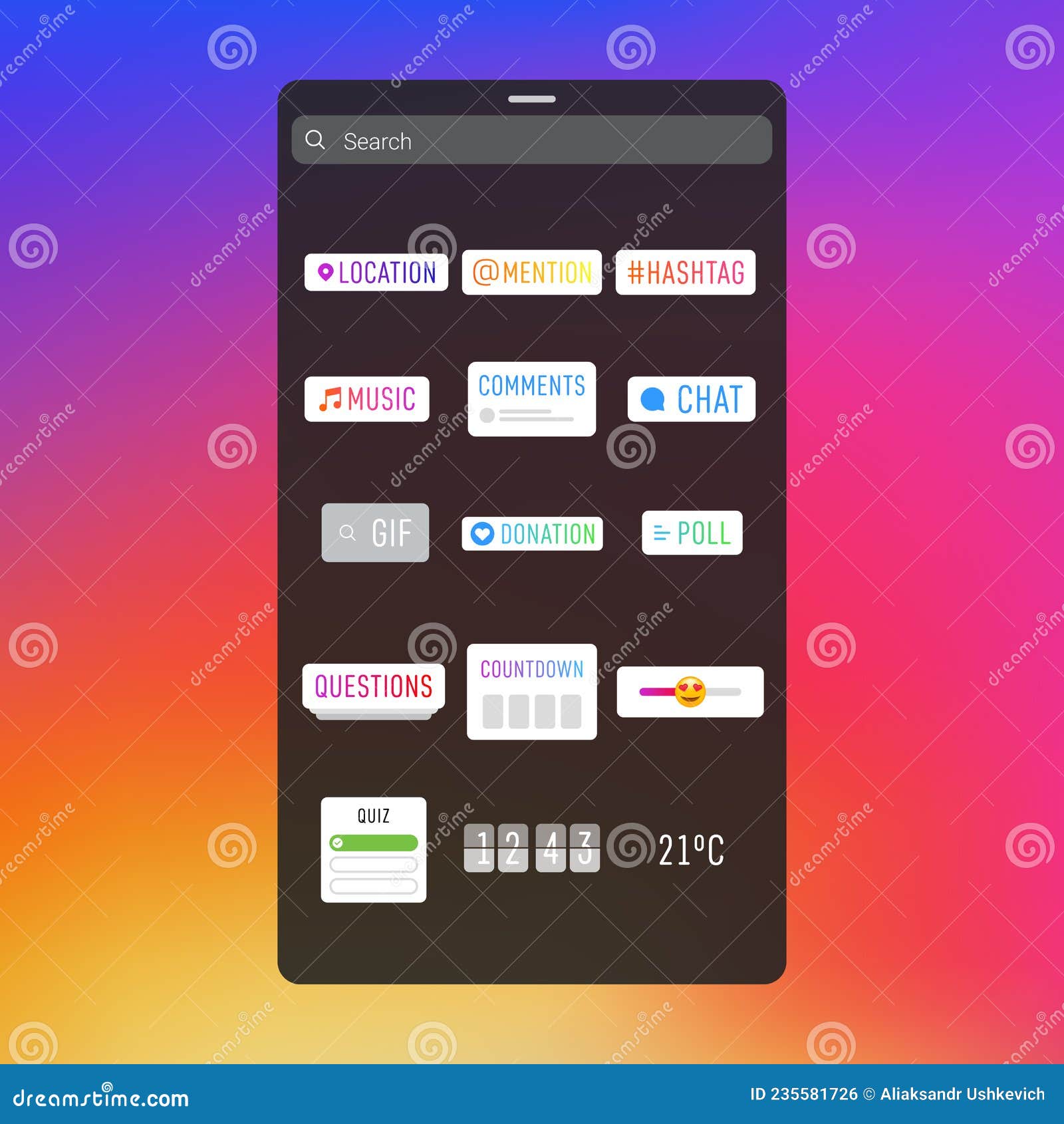 Stories Stickers Camera Interface Cartoon Vector | CartoonDealer.com ...