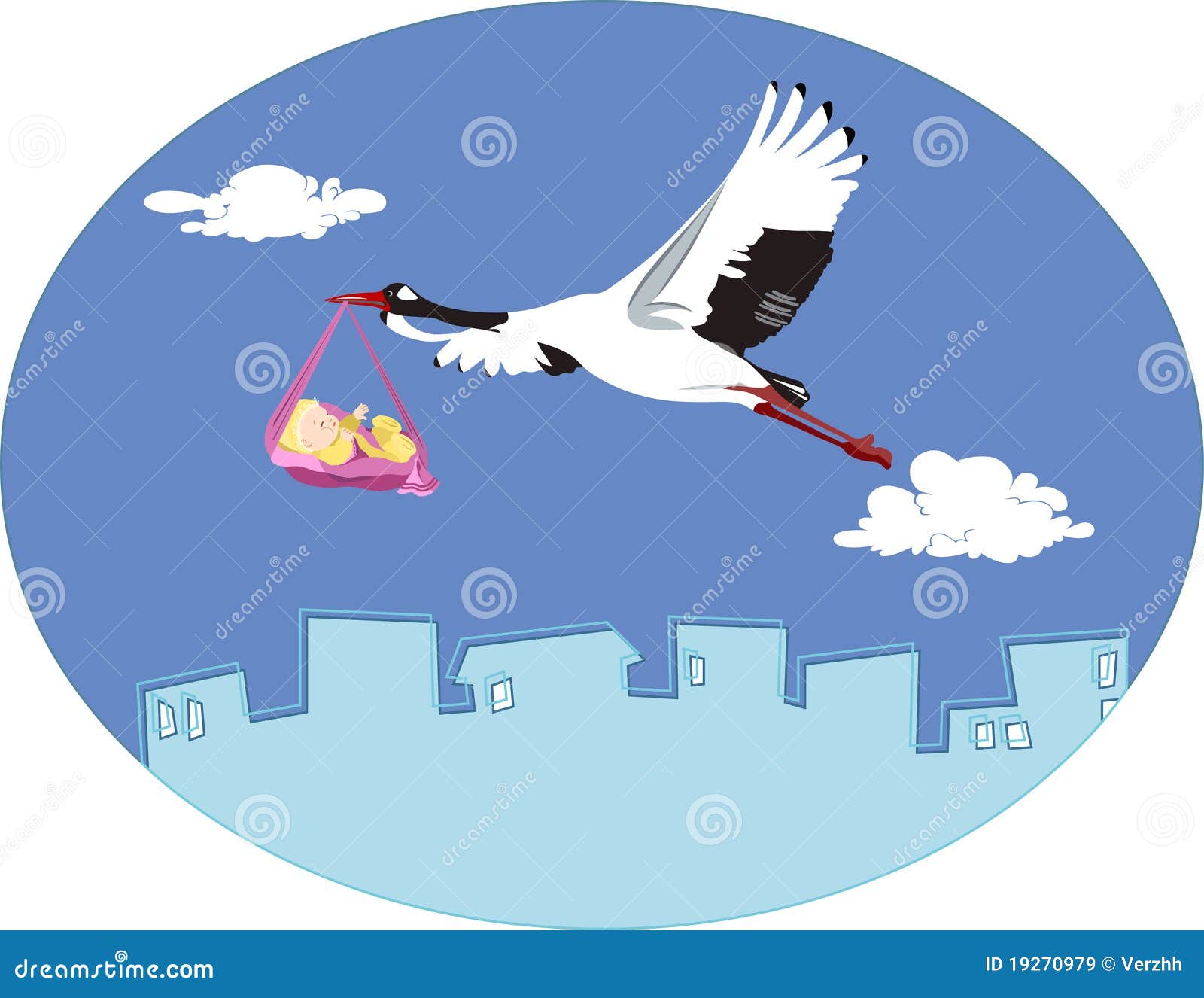 Stork With Cradle In Black And White Vector Illustration ...