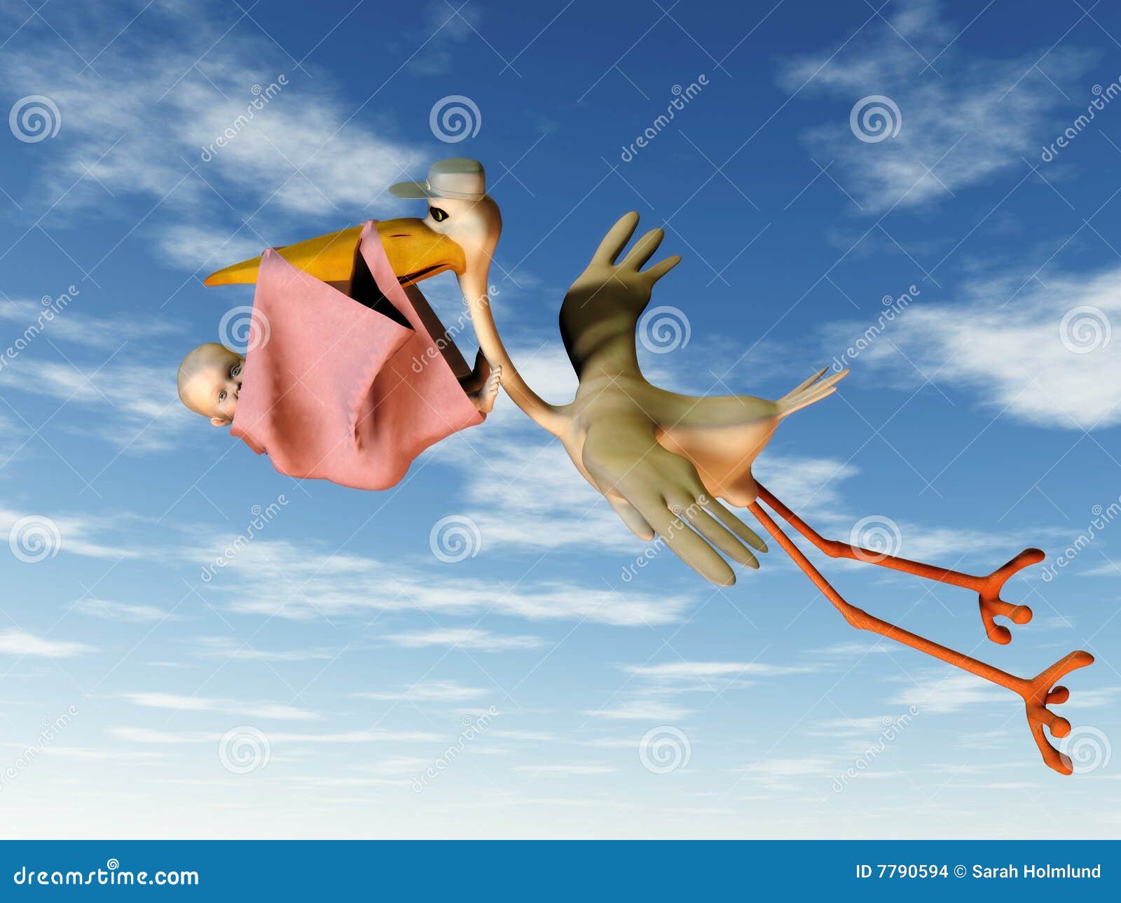 Stork with baby stock illustration. Illustration of birthday - 7790594