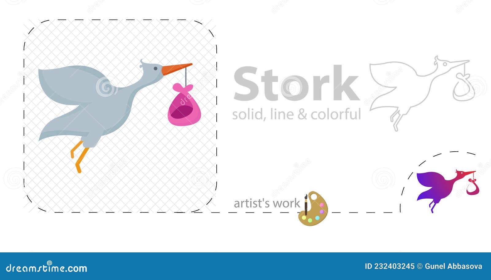 Stork with Baby Flat Illustration Icon Stock Vector - Illustration of ...