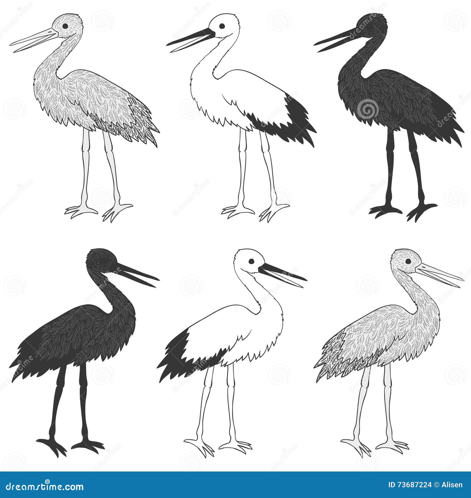 Stork bird vector set stock vector. Illustration of elegance - 73687224