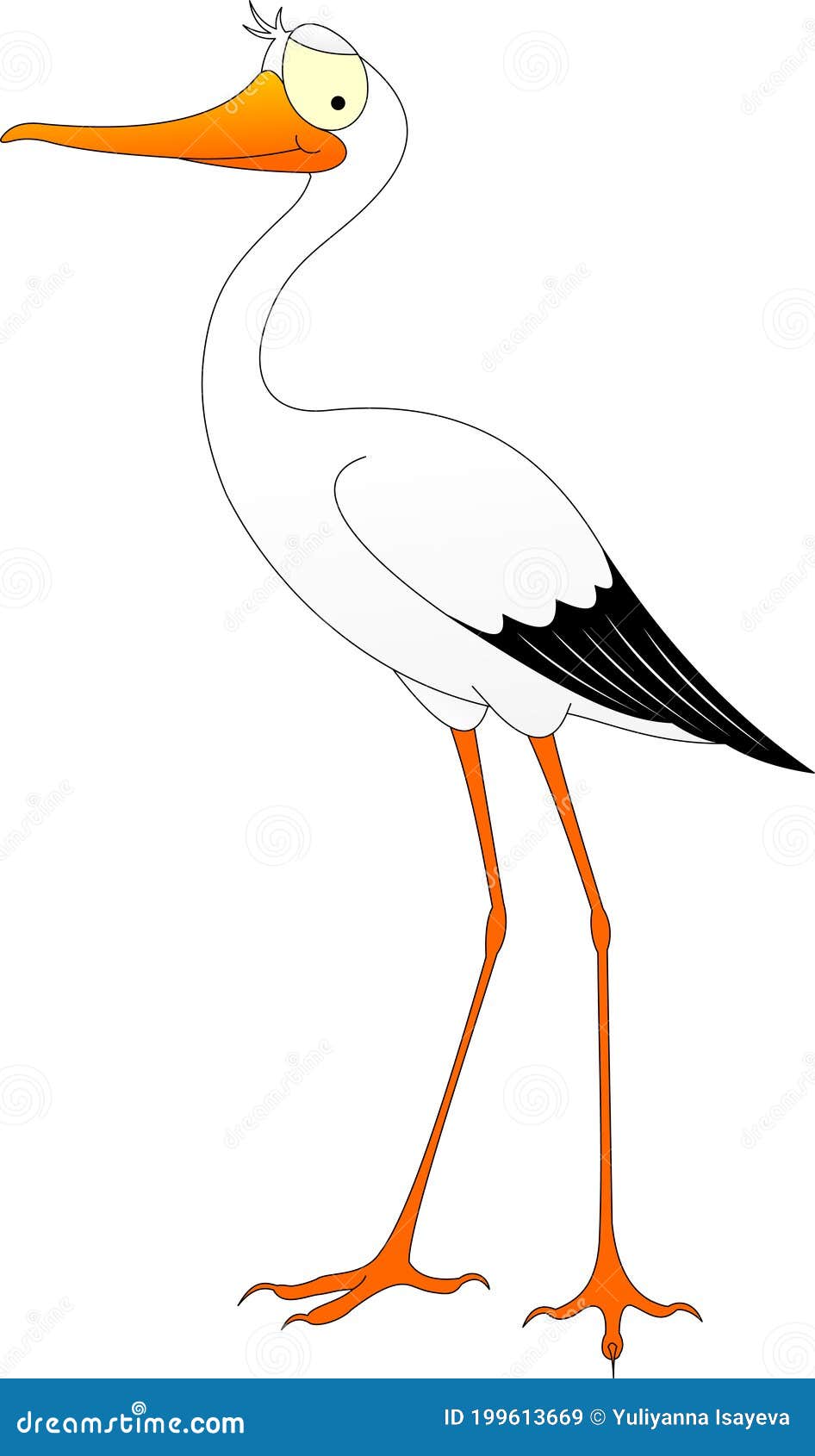 The Most Common Stork with an Orange Beak and Orange Paws Stock Vector ...