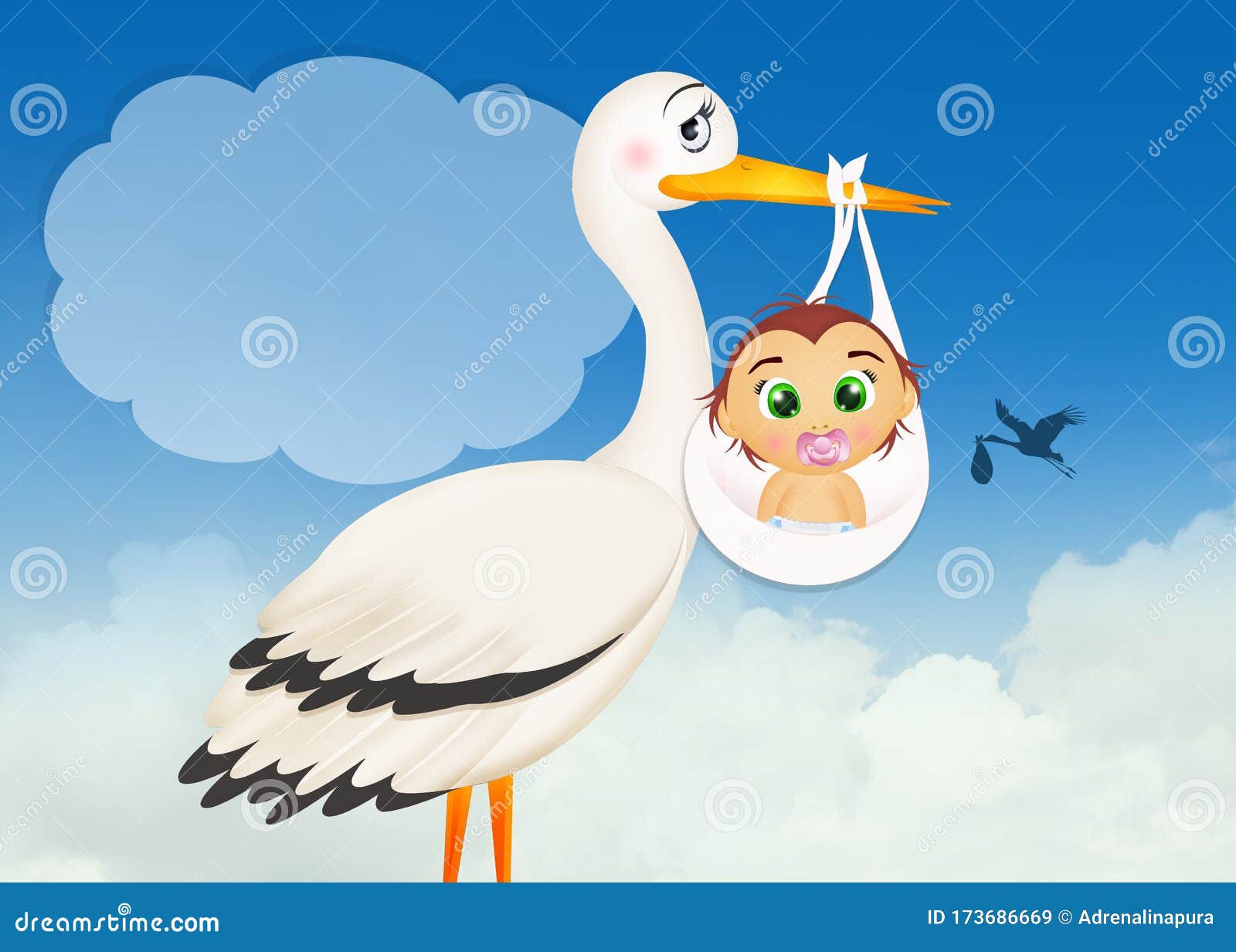 Stork brings the born baby stock illustration. Illustration of postcard ...