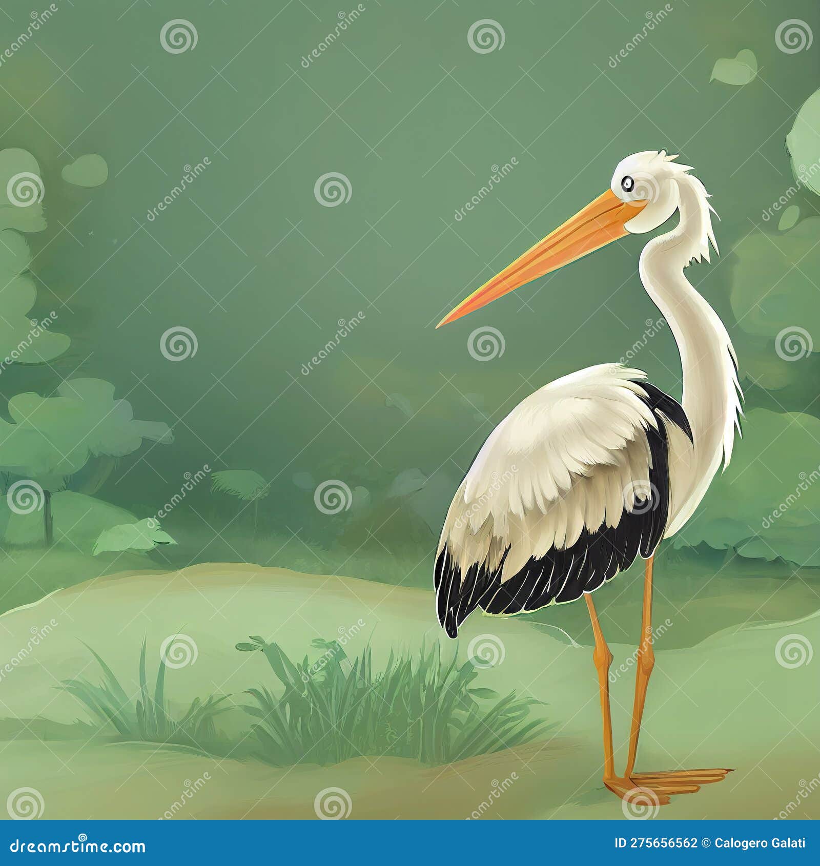 Stork Cartoon Illustration with a Green Background, Ai Generated Image ...