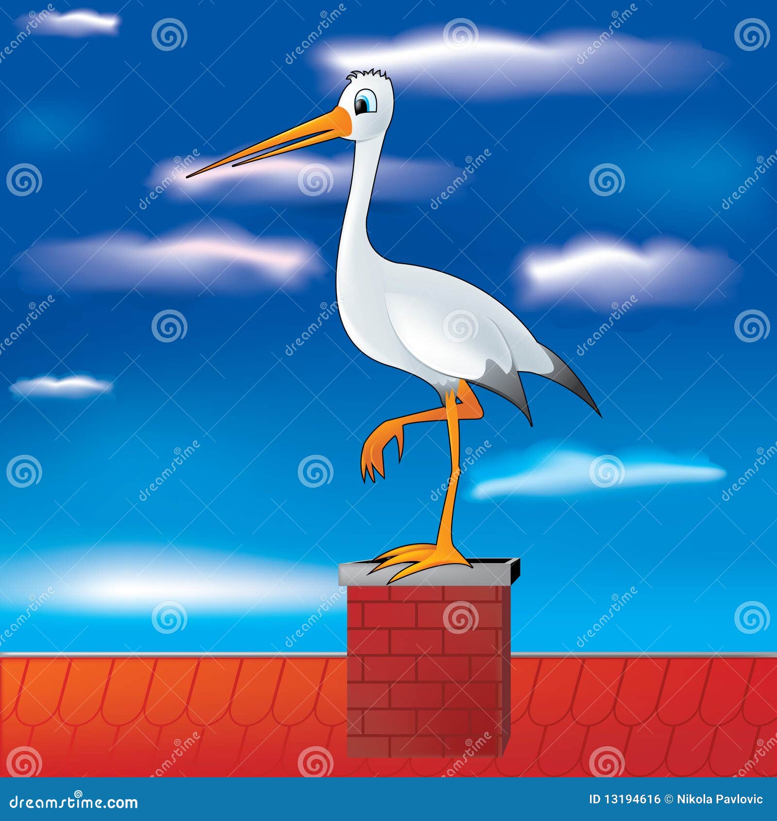 Stork on chimney stock vector. Illustration of cloud - 13194616