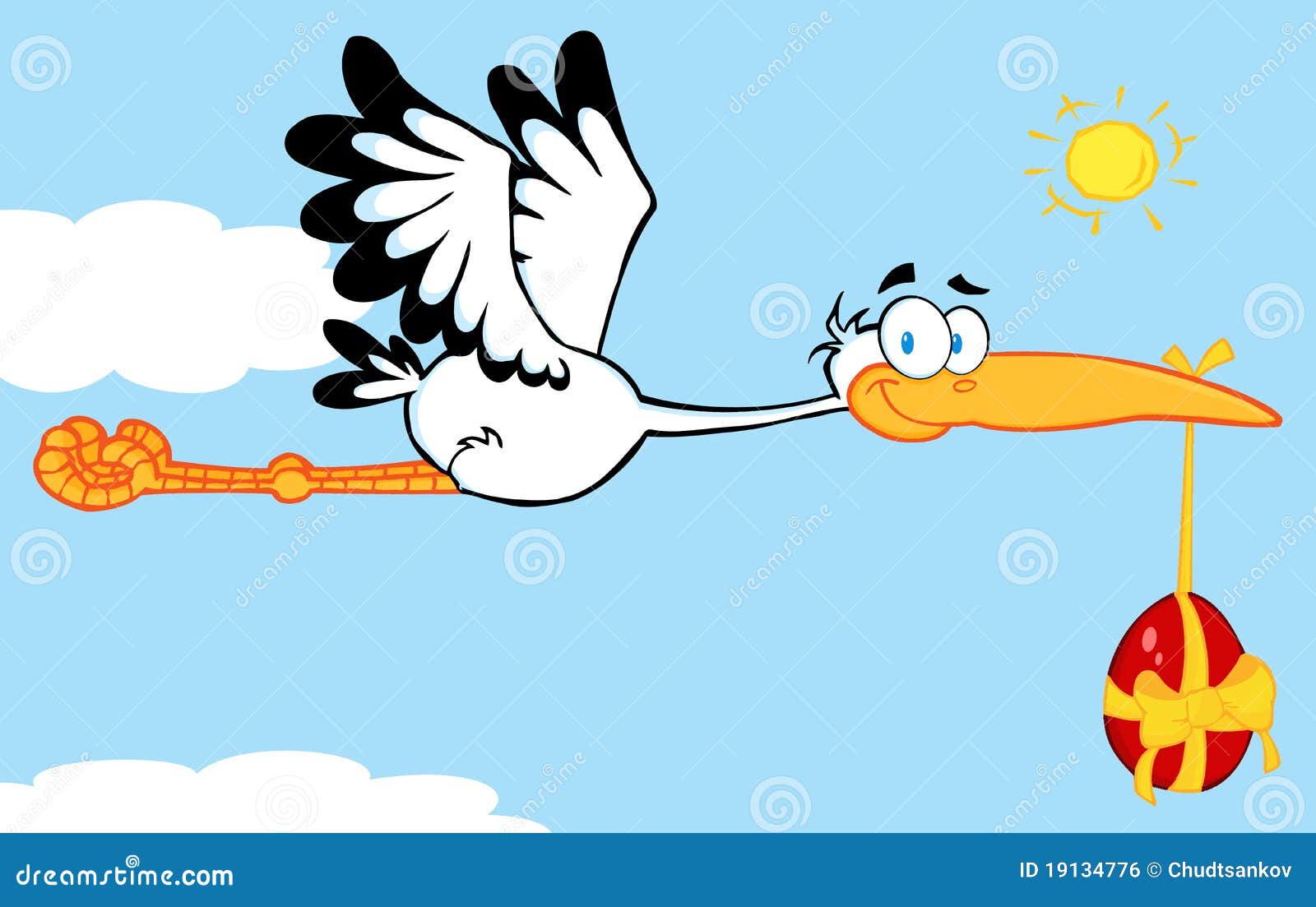 Stork flying an easter egg stock vector. Illustration of vector - 19134776