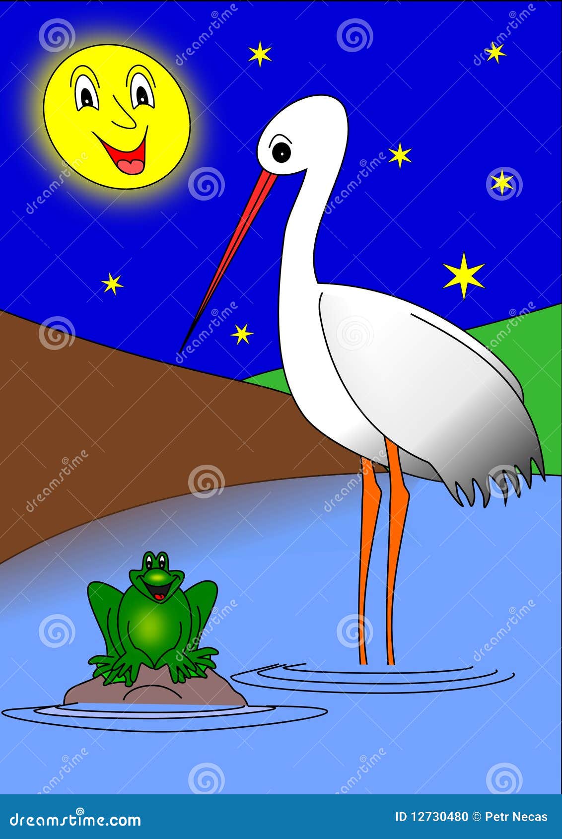 Stork and frog stock vector. Illustration of cane, beautiful - 12730480