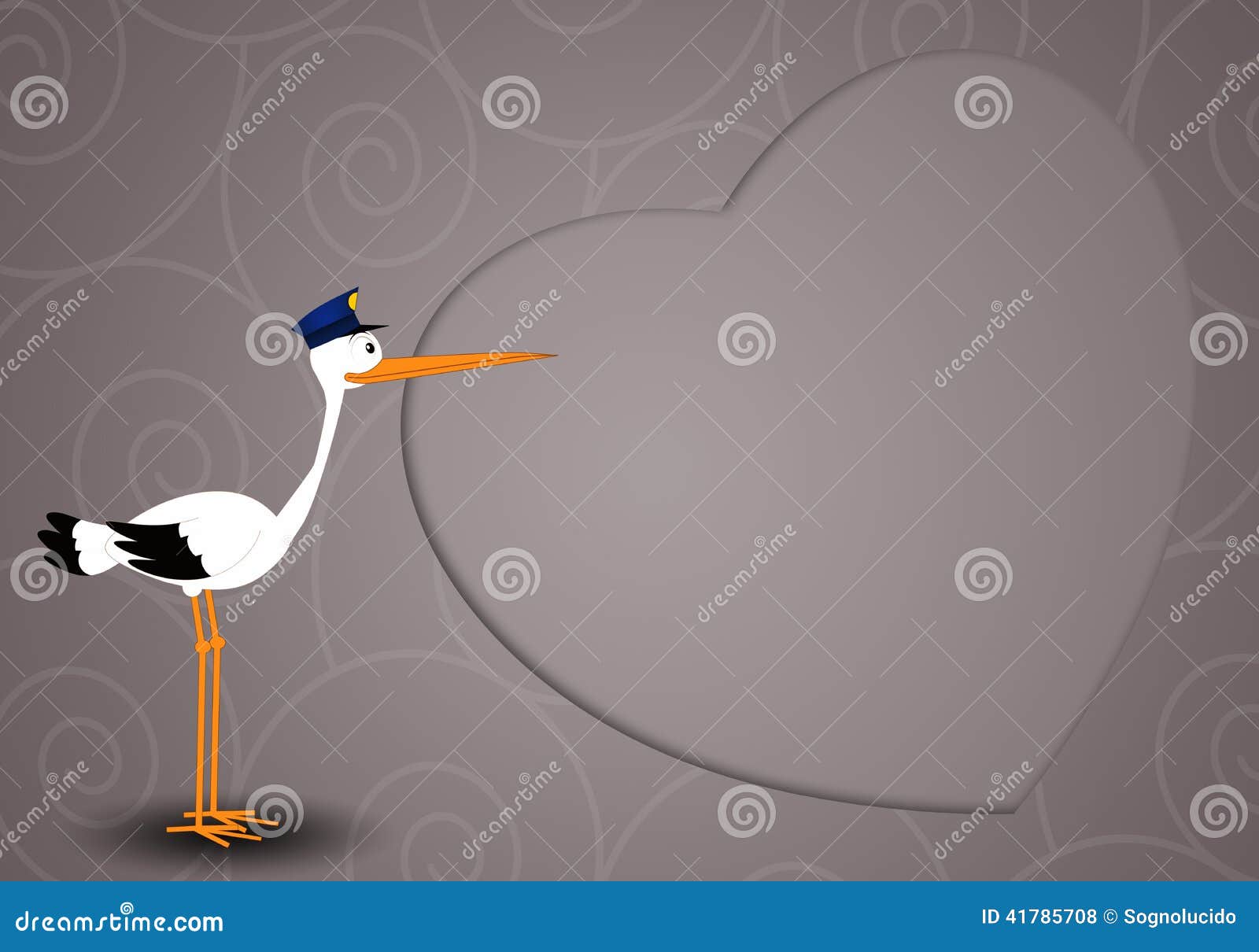 Stork with Heart To Celebrate Birth Stock Illustration - Illustration ...