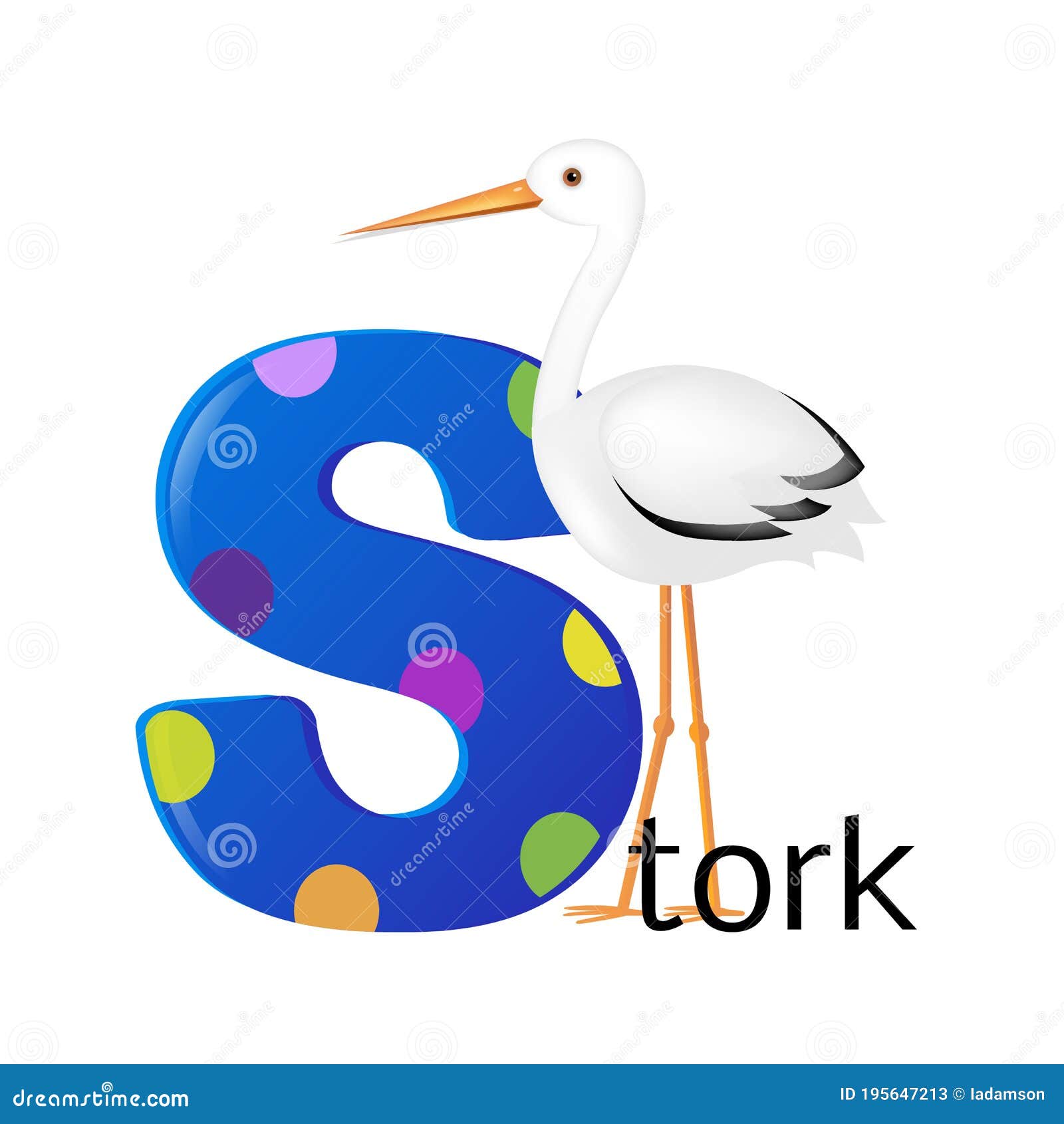 Stork with Letter S stock vector. Illustration of construction - 195647213