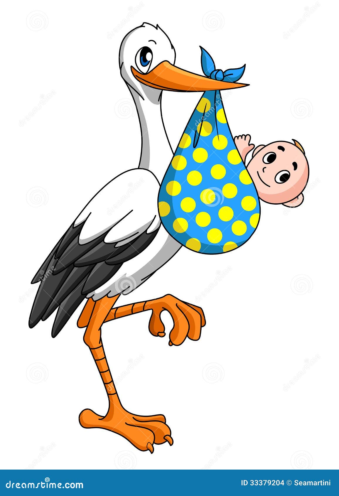 Stork with newborn baby stock vector. Illustration of happy - 33379204
