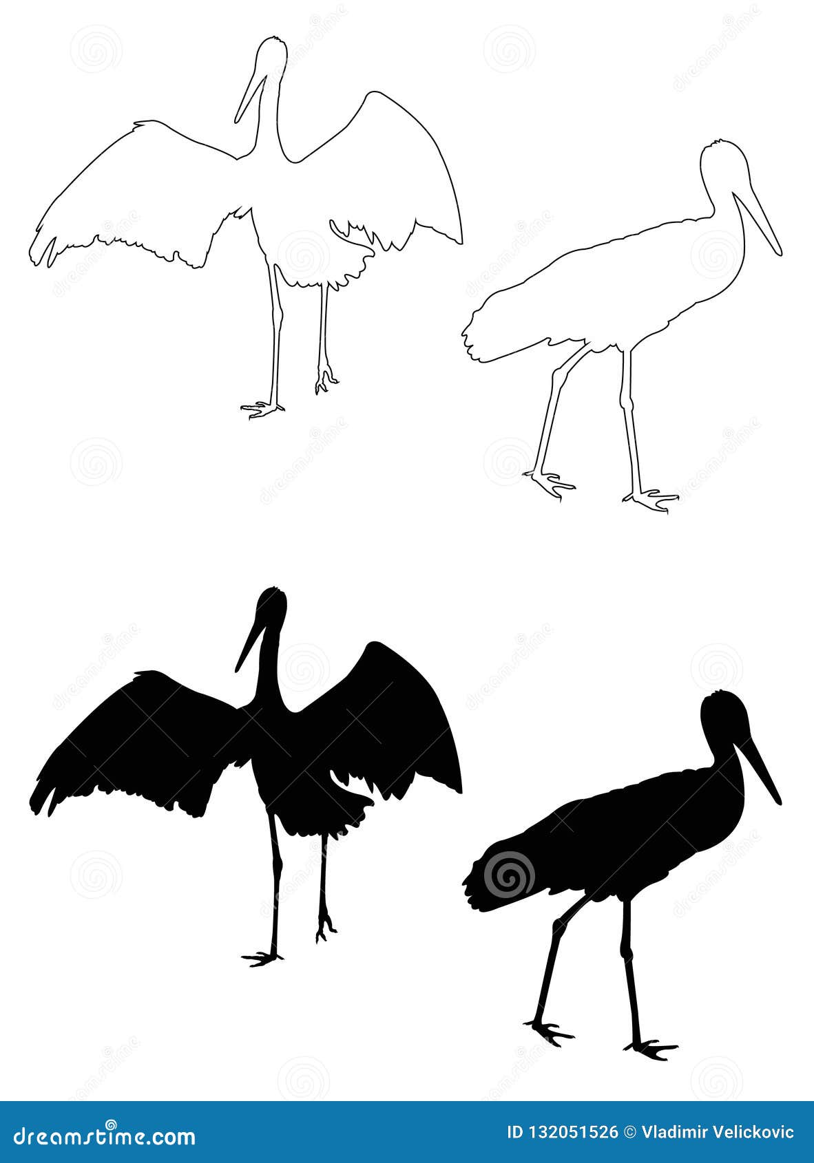 Stork Silhouette - Large Waterbird Stock Vector - Illustration of icon ...