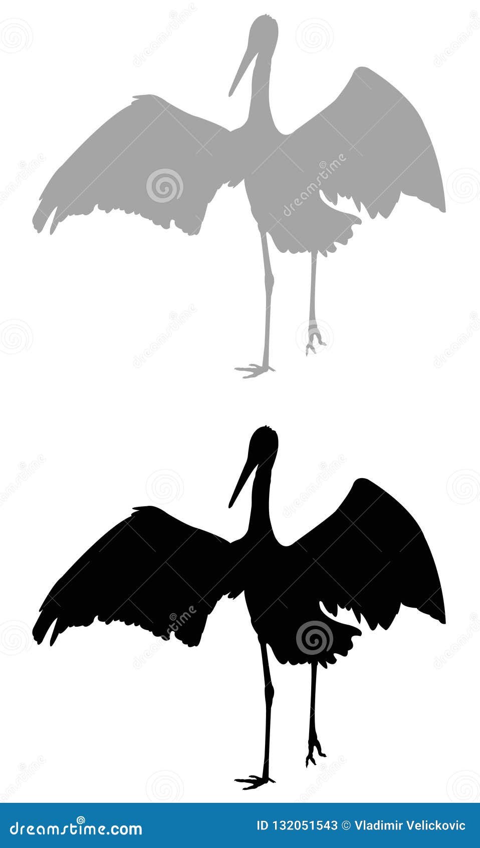 Stork Silhouette - Large Waterbird Stock Vector - Illustration of white ...