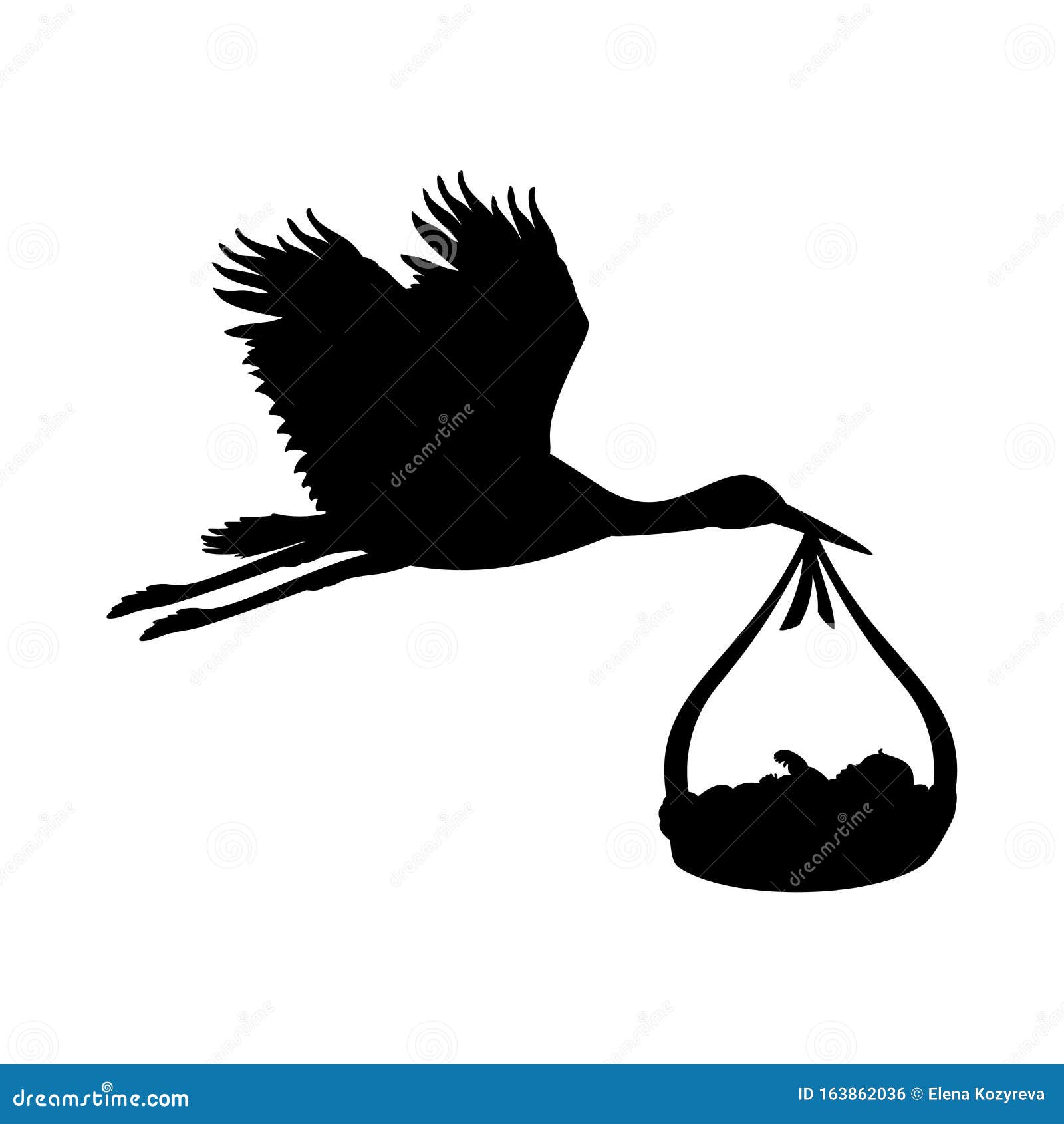 Stork Symbol of the Birth of Child Stock Illustration - Illustration of ...