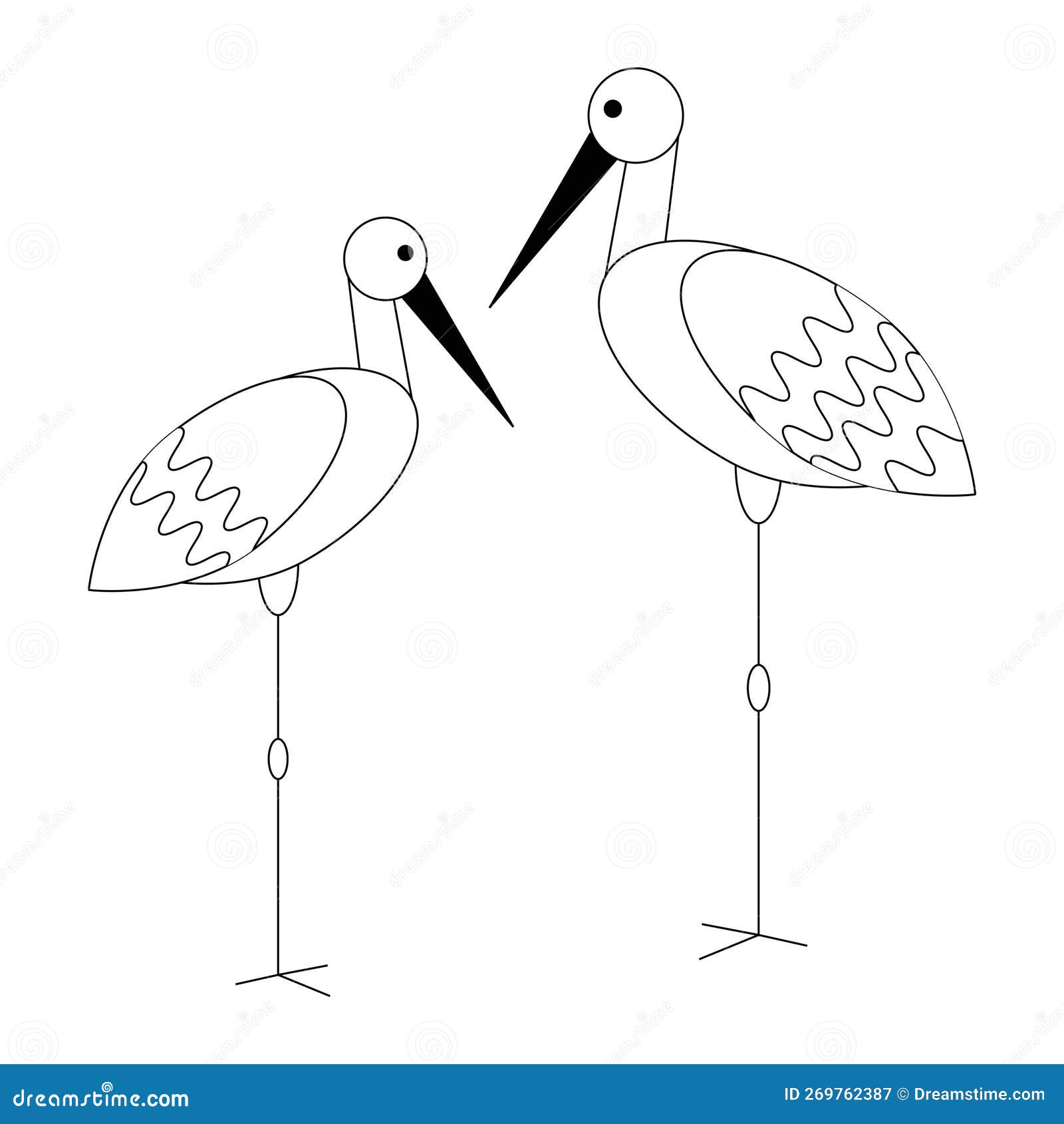 Storks. Drawing by Black Lines, Doodle Stock Vector - Illustration of ...