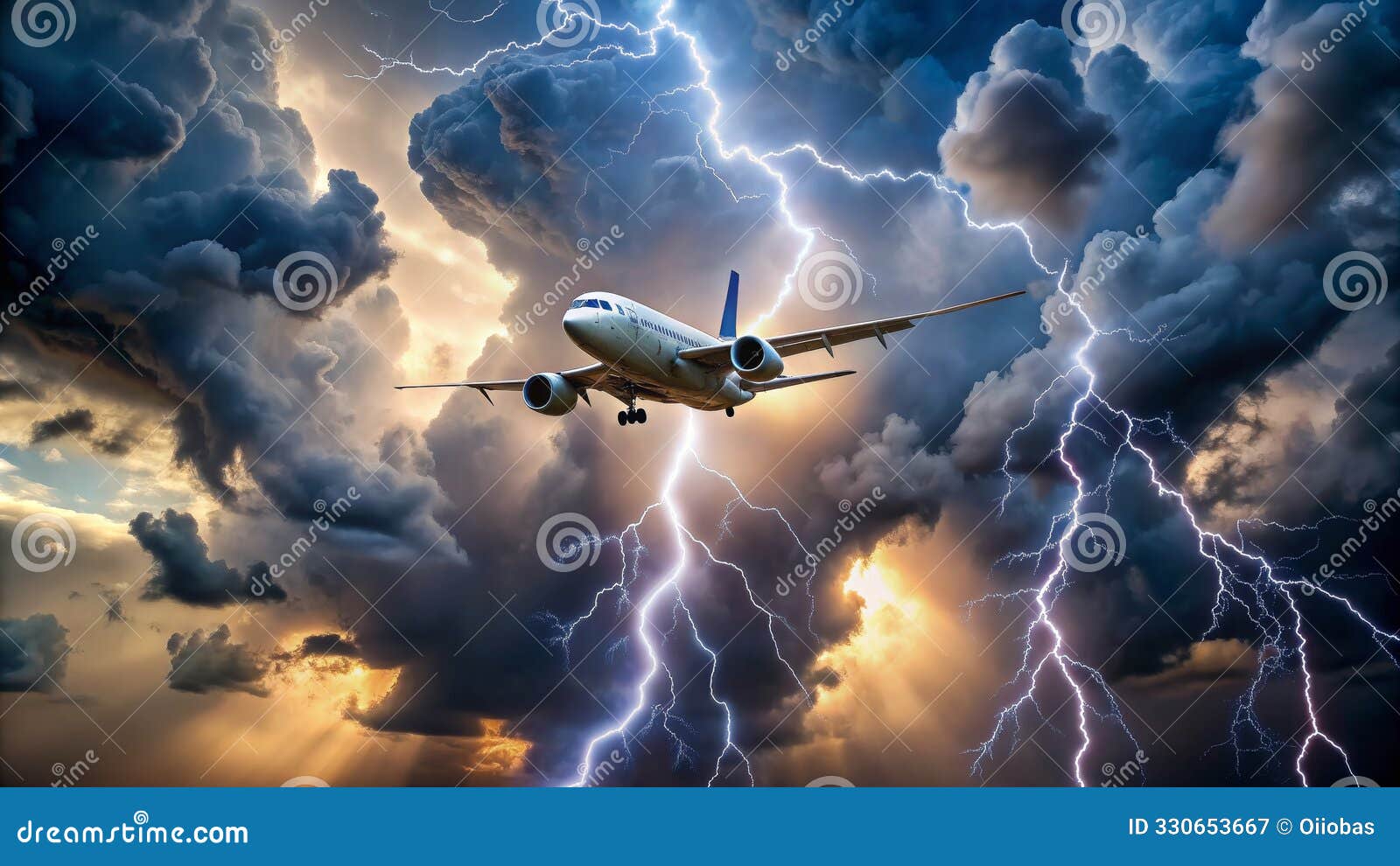 Through the Storm, Airplane Flying, Lightning Strikes, Dramatic Clouds ...