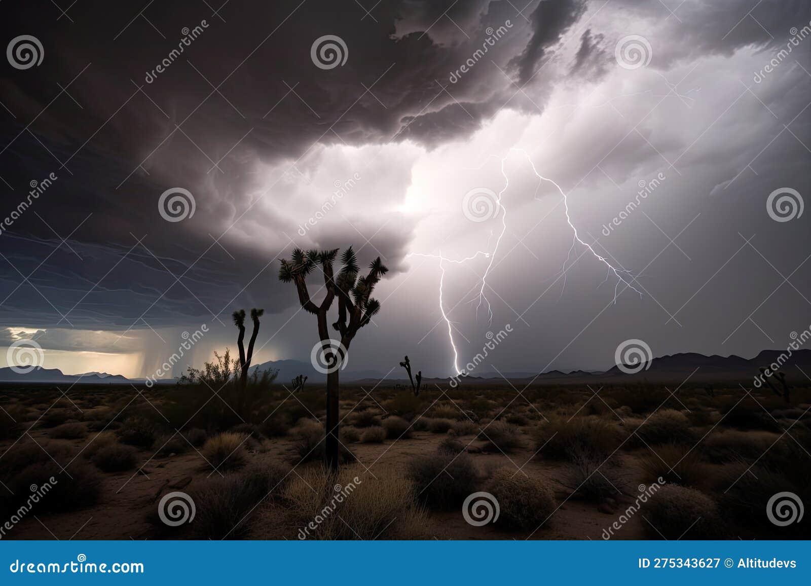 Storm Brews in the Desert, with Dramatic Lightning Strikes and Rolling ...
