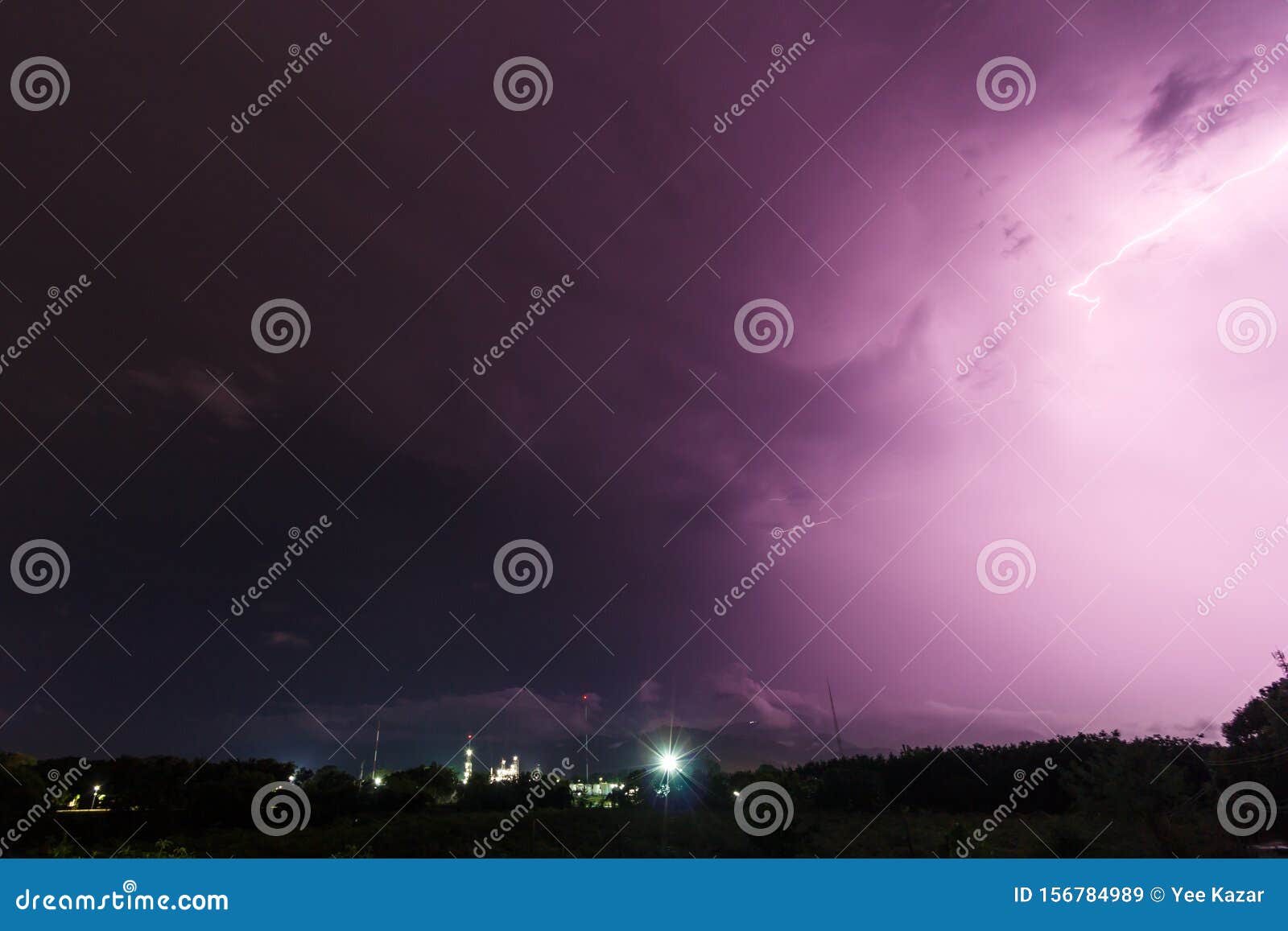Storm and Bright Lightning Strike at Dusk at Night Stock Image - Image ...