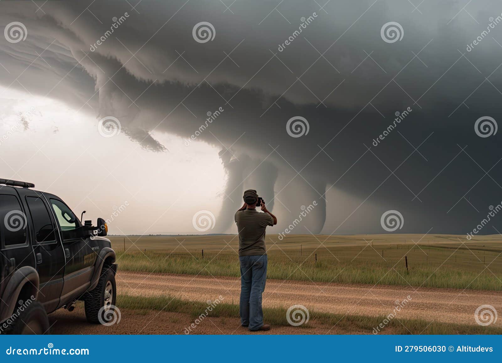 Storm Chaser Observes Powerful Tornado from a Safe Distance, with Storm ...