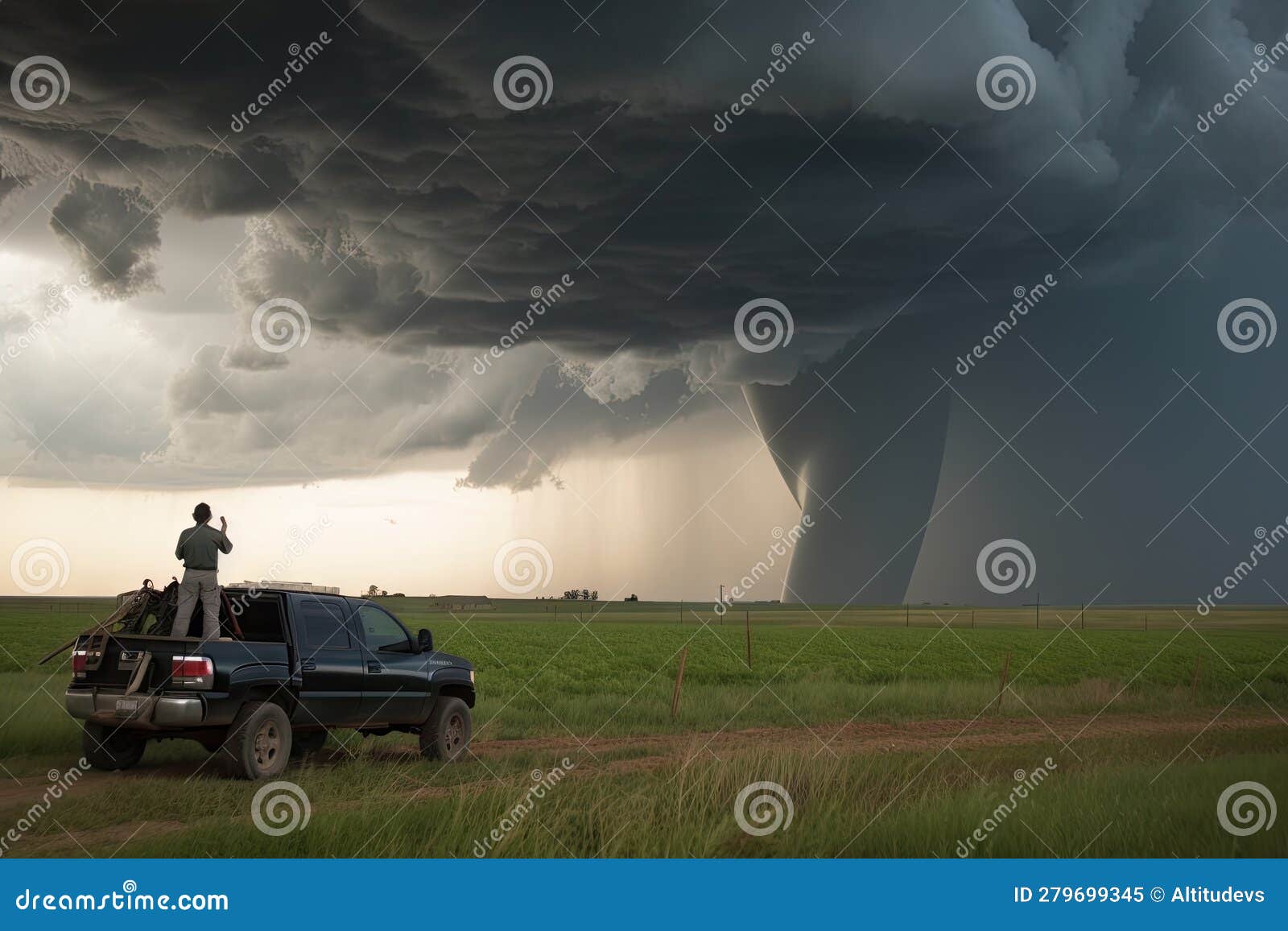Storm Chaser Observes Powerful Tornado from a Safe Distance, with Storm ...